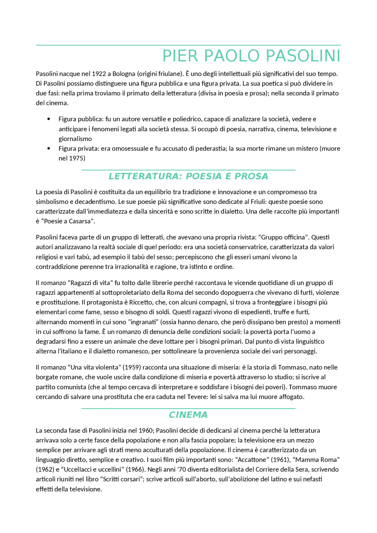 Pier Paolo Pasolini: figura pubblica e privata | Appunti di Italiano | Docsity