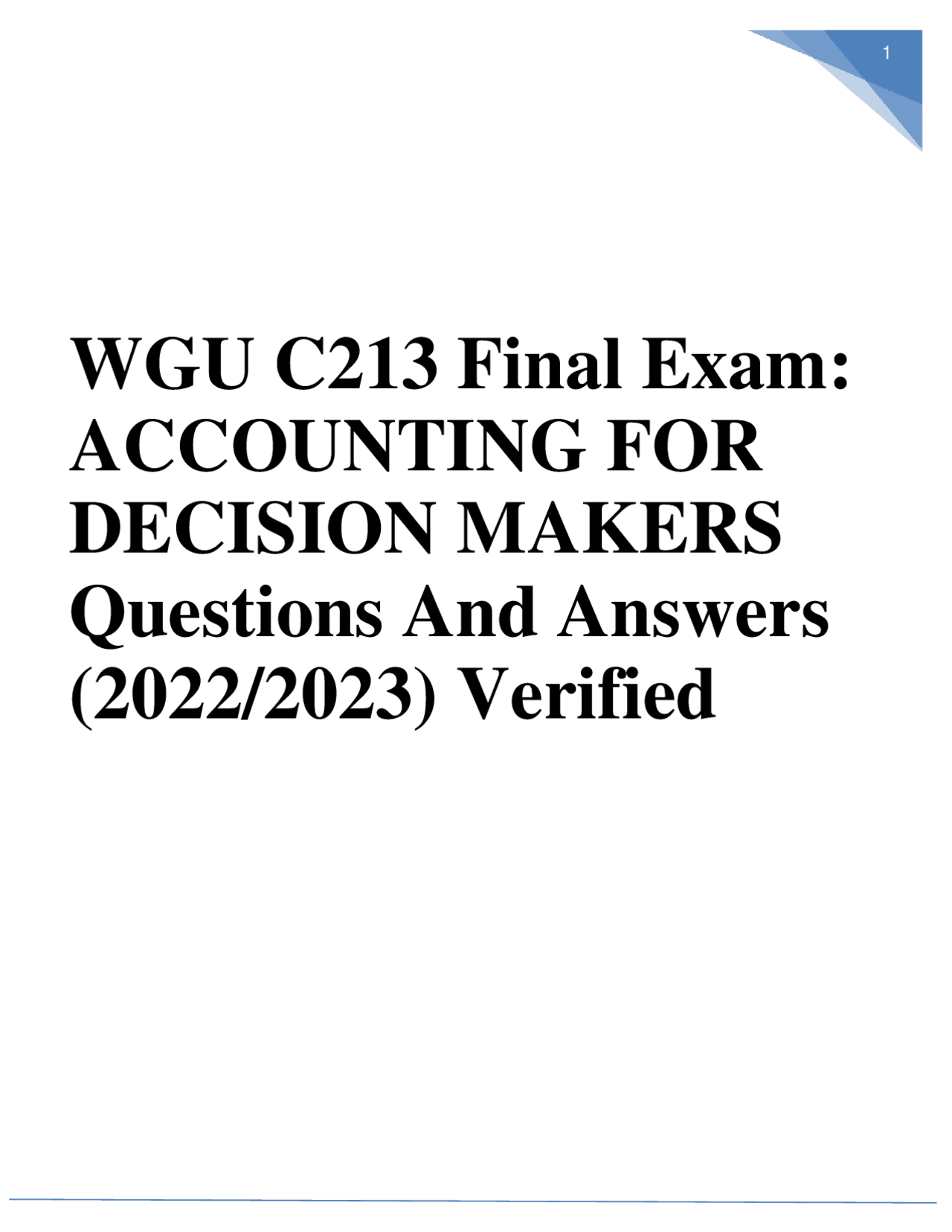 WGU C213 PRE-ASSESSMENT: ACCOUNTING FOR DECISION MAKERS PVAC 2022/2023 ...
