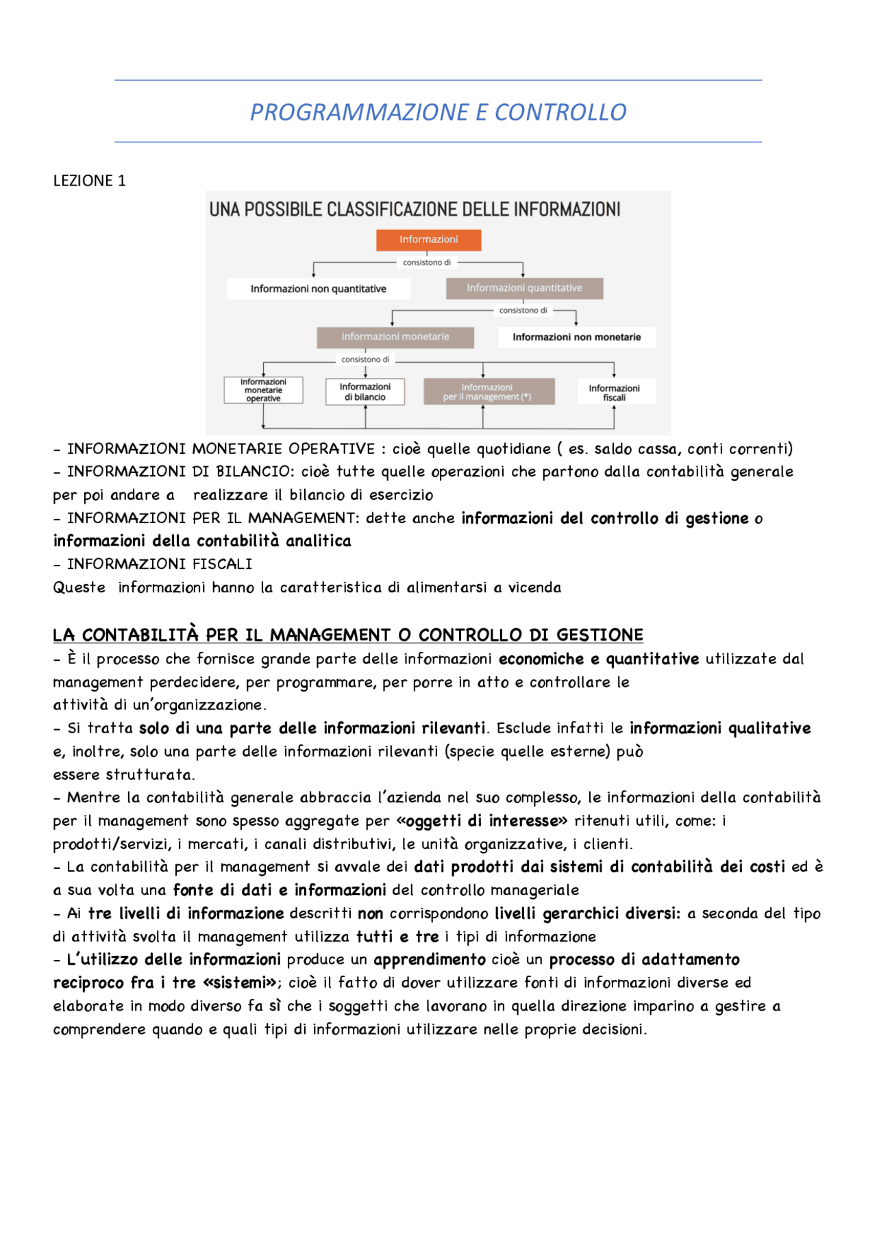 DISPENSA DI PROGRAMMAZIONE E CONTROLLO | Dispense di Programmazione e controllo | Docsity