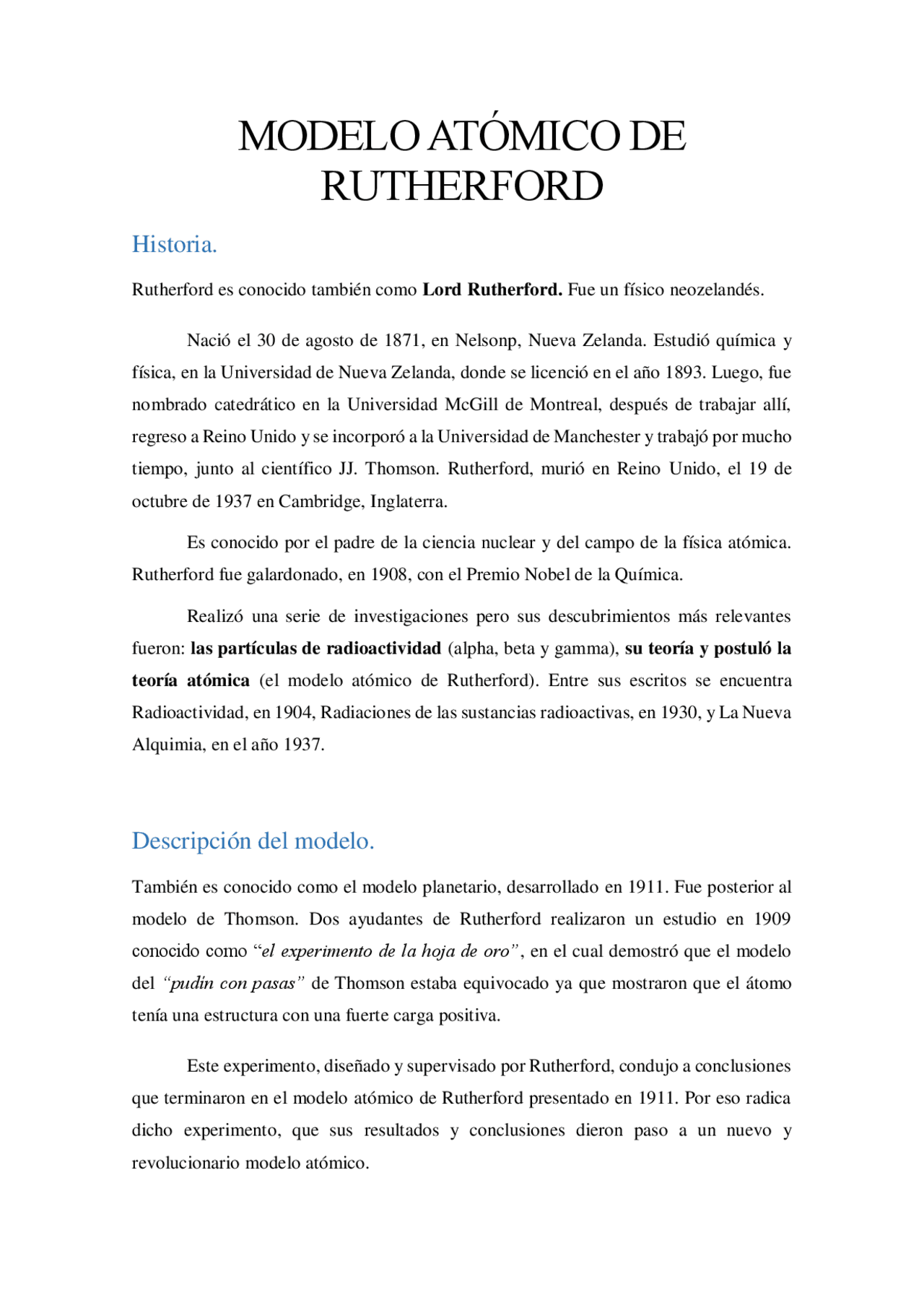 Modelo De La Teoría De Rutherford