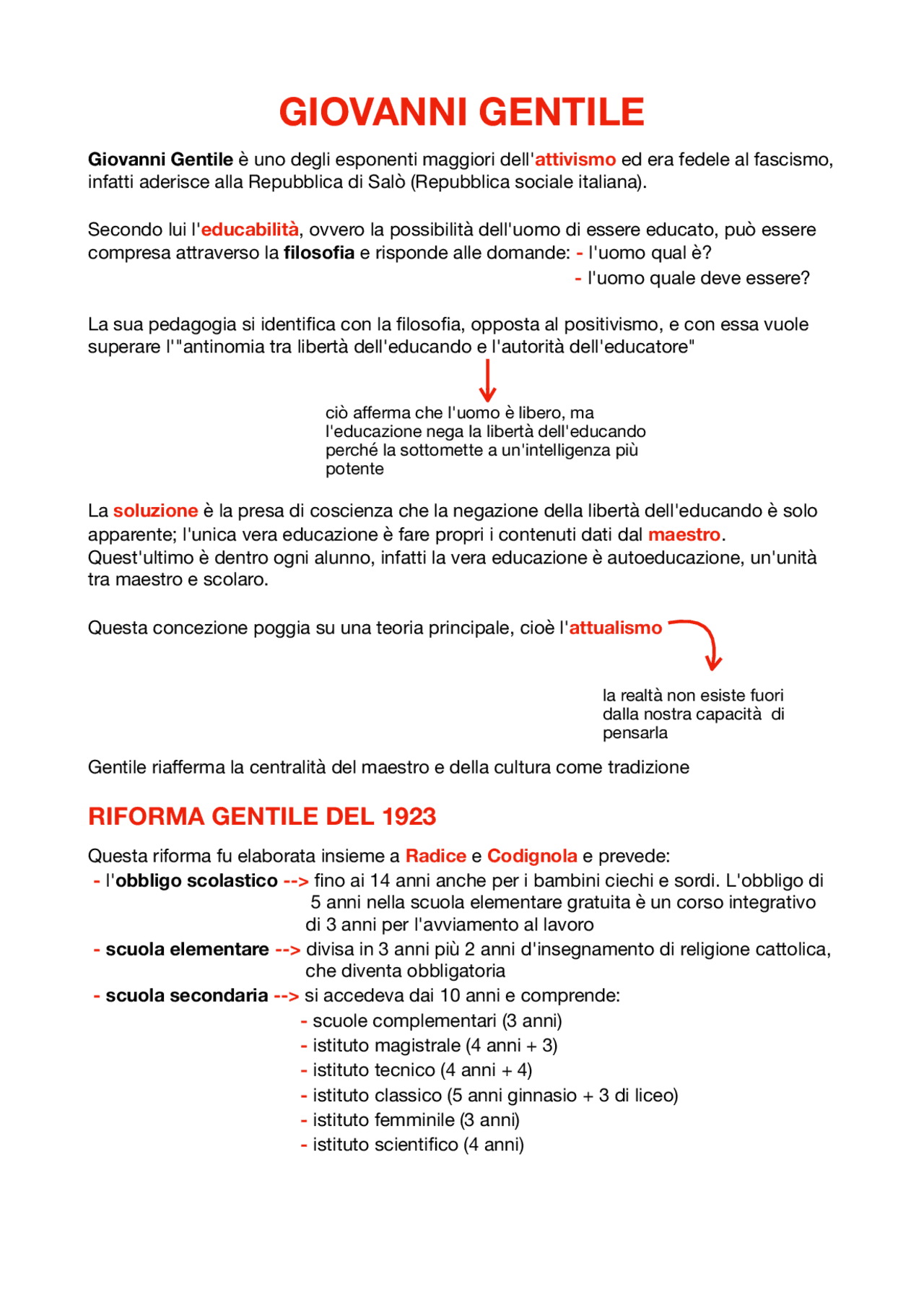 Giovanni Gentile E La Sua Riforma Schemi E Mappe Concettuali Di