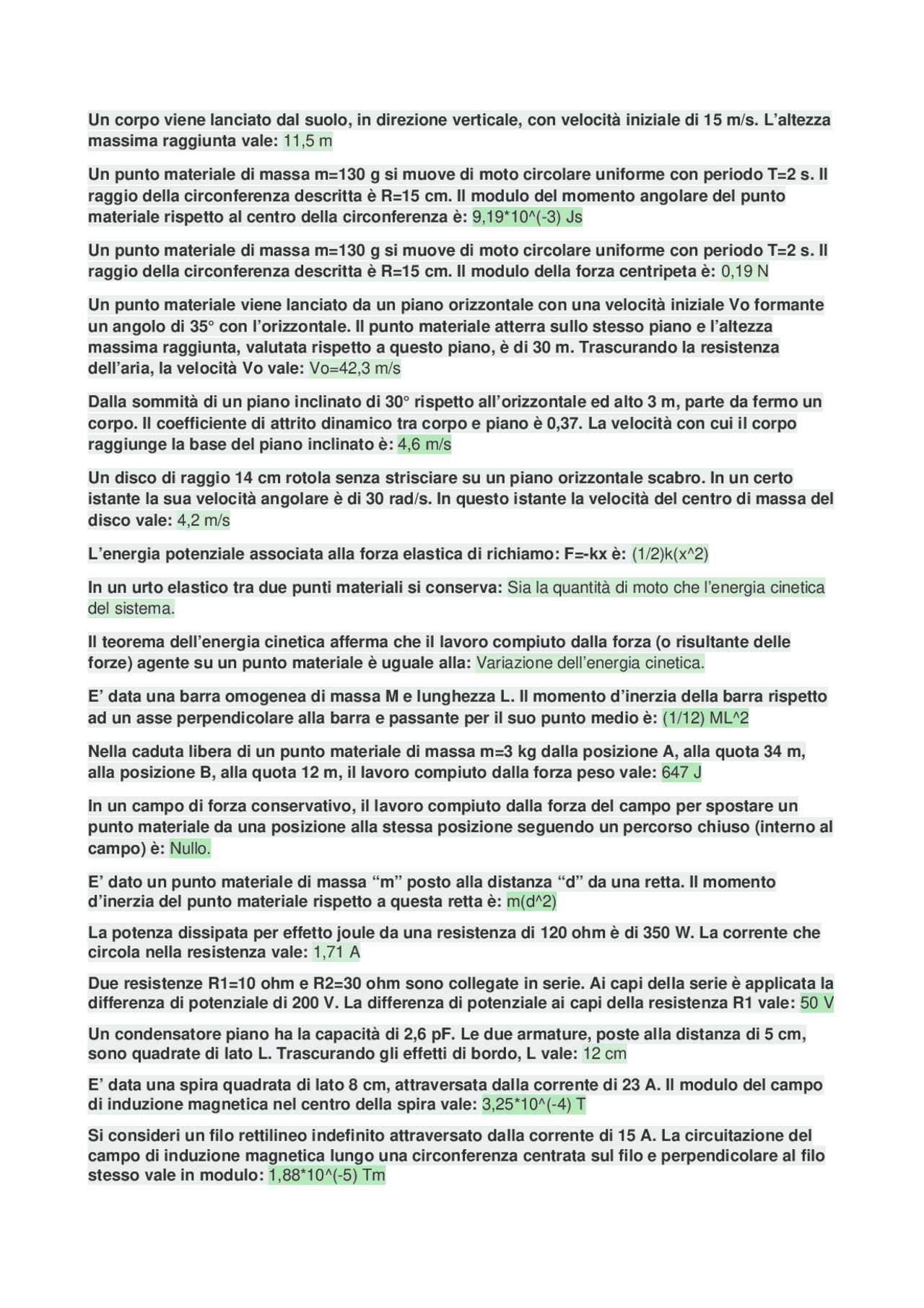 Esame Fisica Sperimentale Panieri Di Fisica Sperimentale Docsity