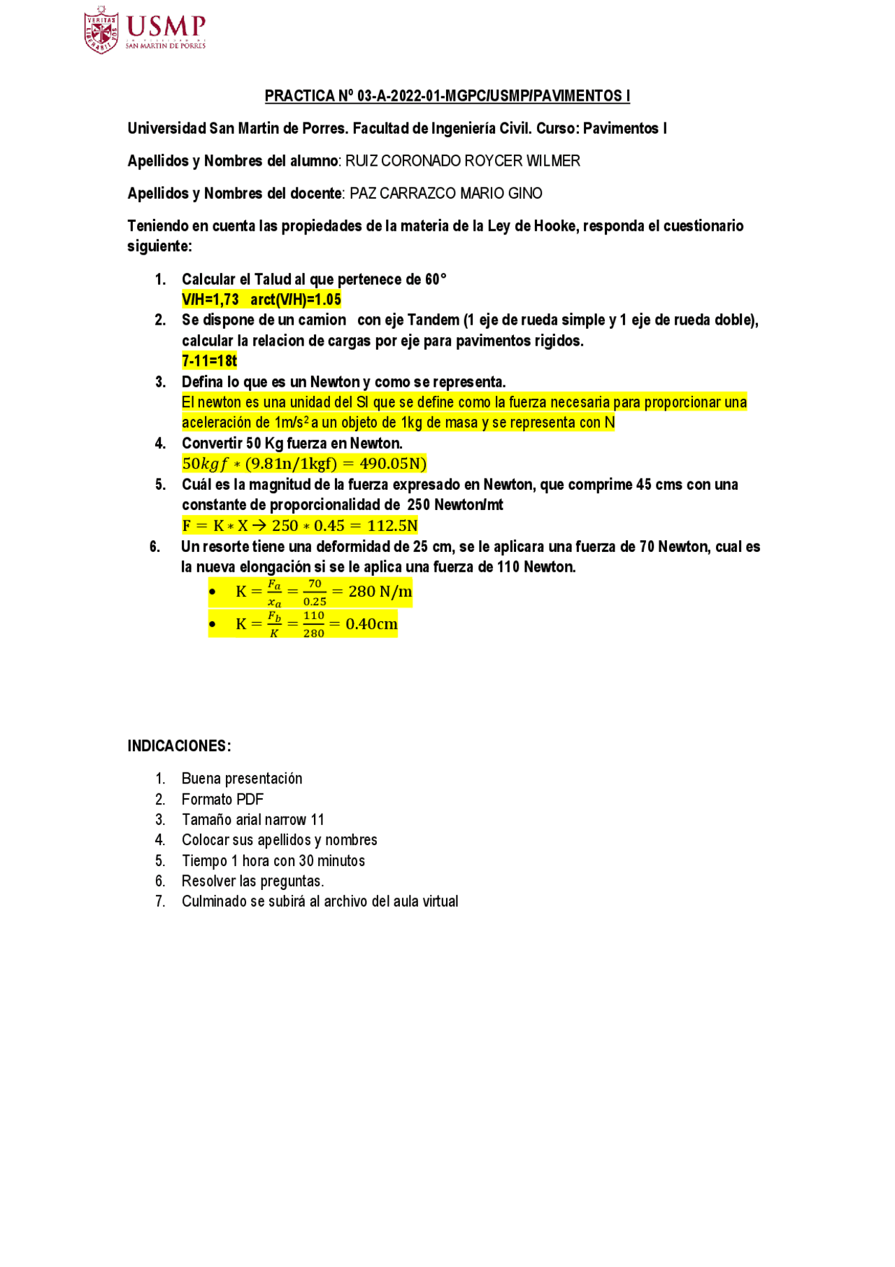 Practica Calificada Numero 3 Pavimentos 1 Exámenes Selectividad De