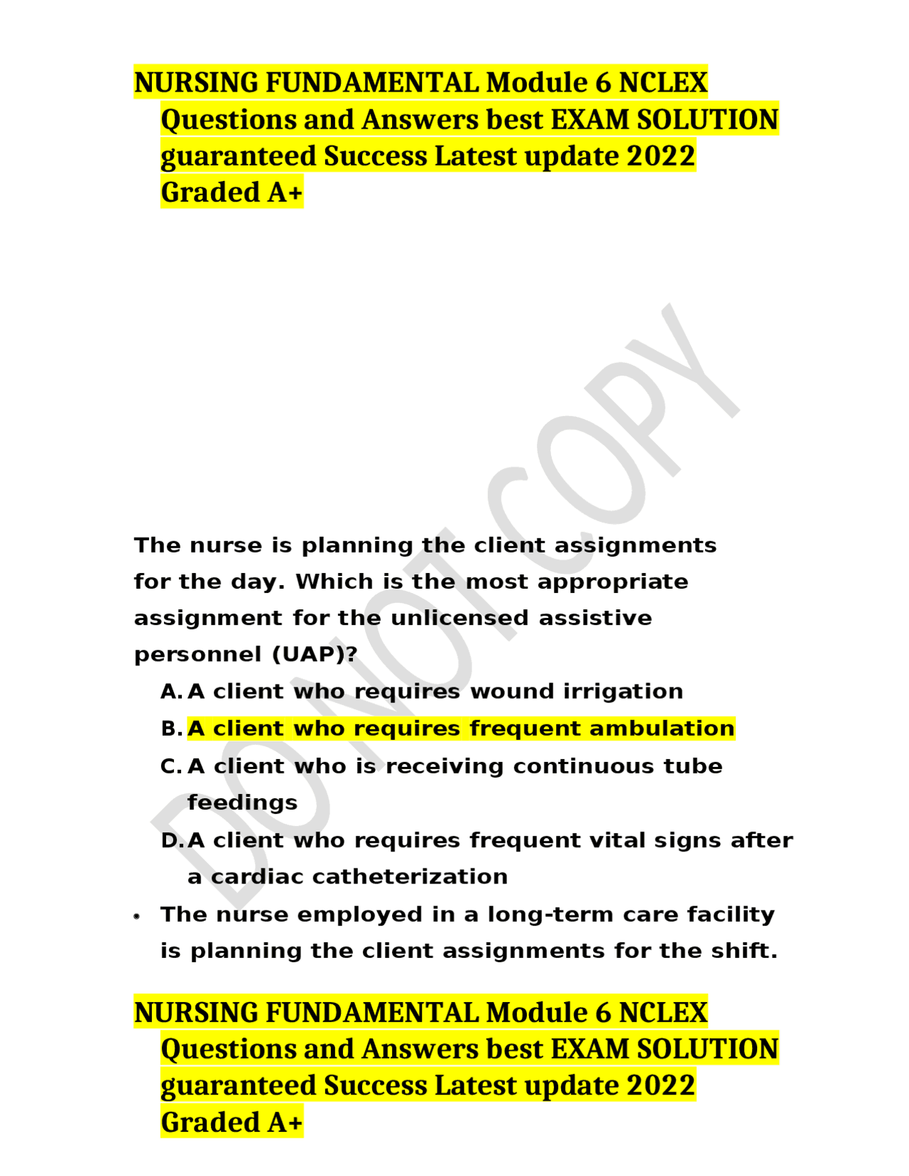 Nursing Fundamental Module 6 Nclex Saunders Questions And Answers Best