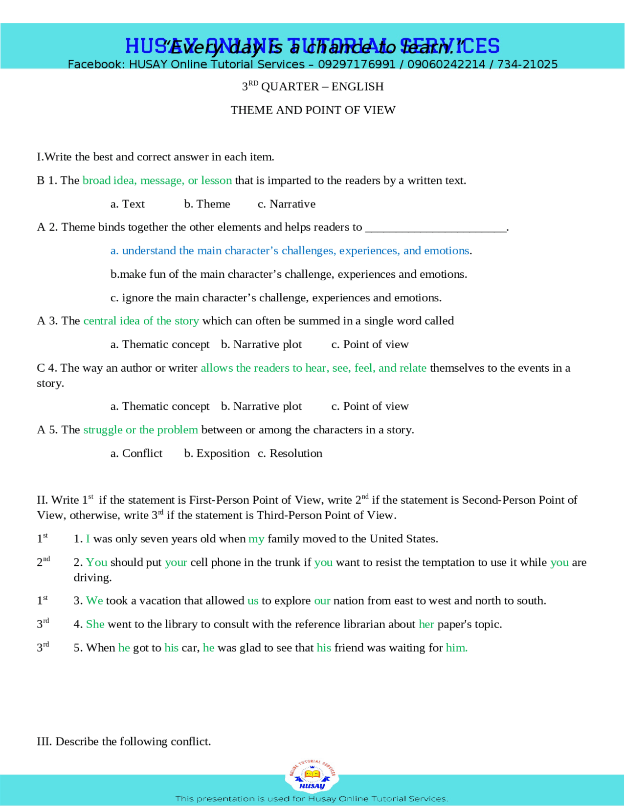 English Reviewer and Worksheet | Exercises English | Docsity