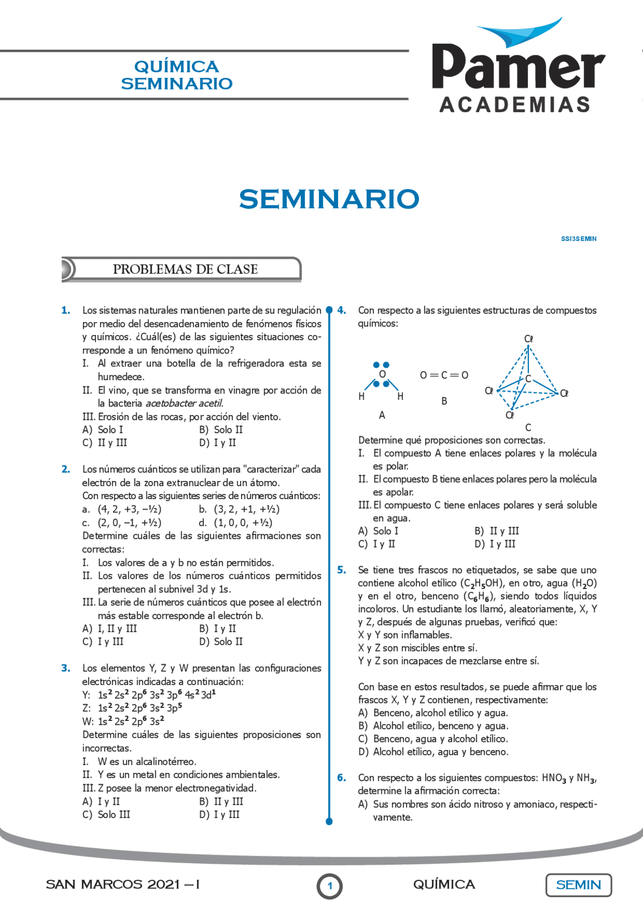 Quimica Examen De Admision Unmsm Exámenes Selectividad De Química