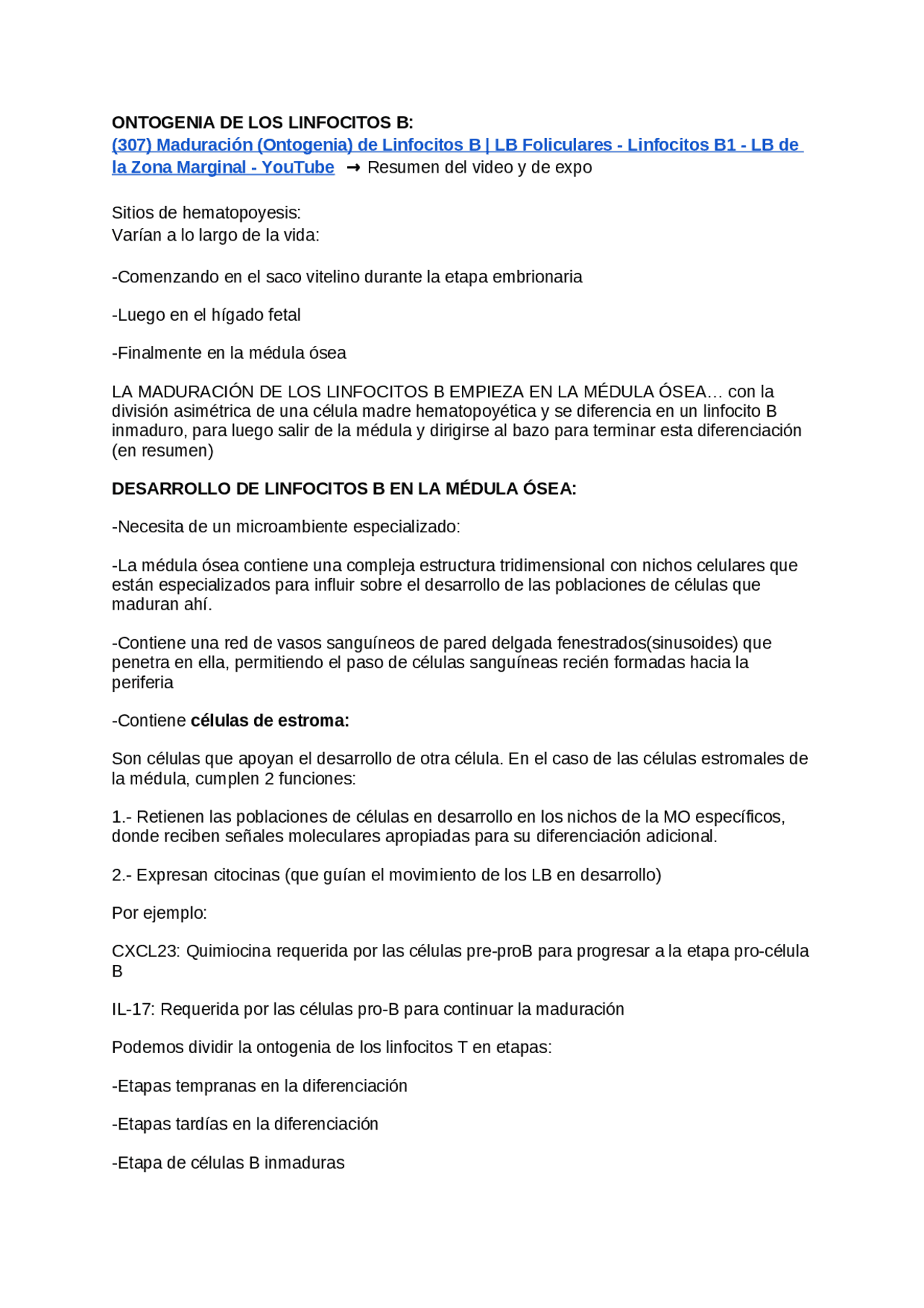 Ontogenia De Linfocitos B Y T Resúmenes De Inmunología Docsity