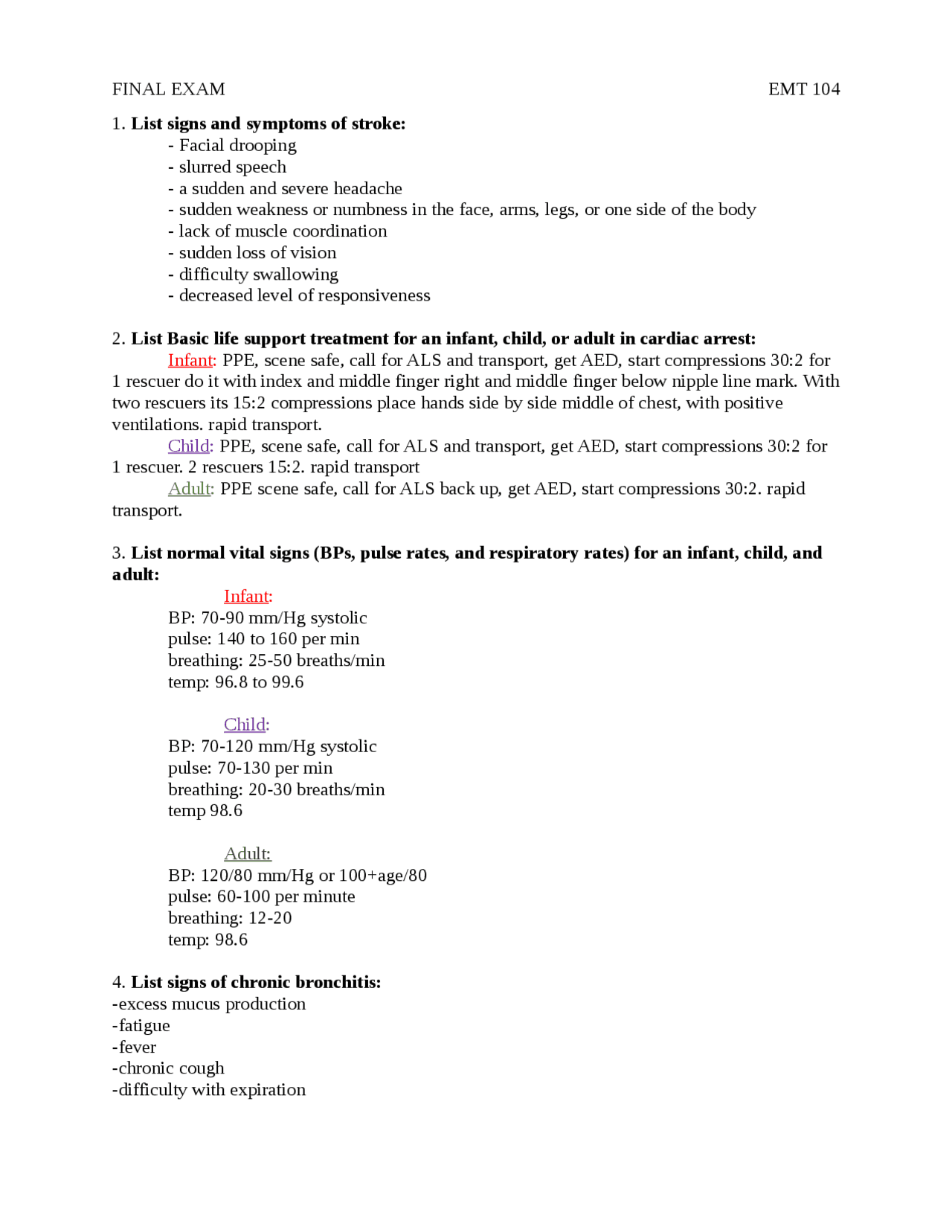 EMT 104 Final Exam Questions and Answers 2022 | Exams Nursing | Docsity