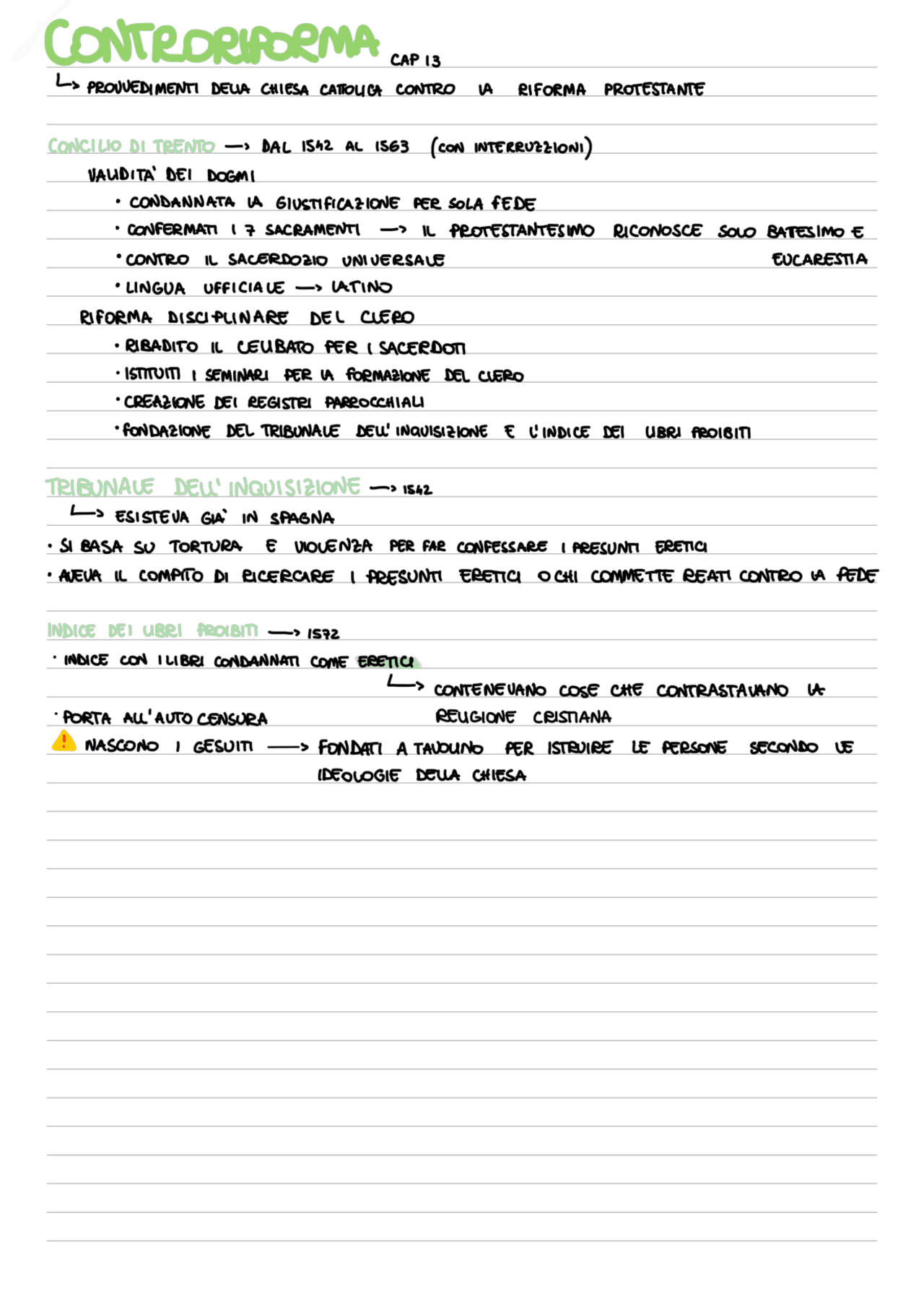 La Controriforma Schemi E Mappe Concettuali Di Storia Docsity