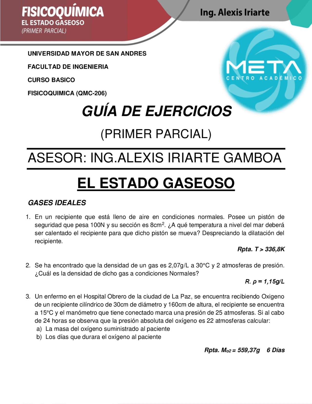 Guía De Ejercicios De Fisicoquimica Ejercicios De Fisicoquímica Docsity