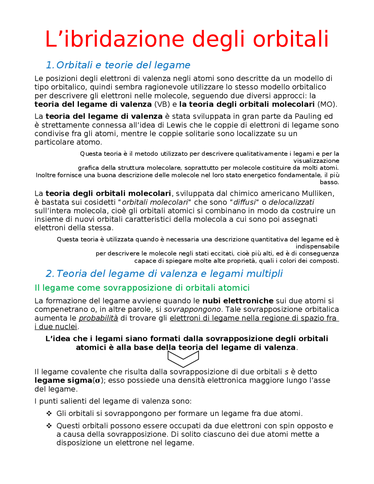 Libridazione Degli Orbitali Dispense Di Chimica Docsity