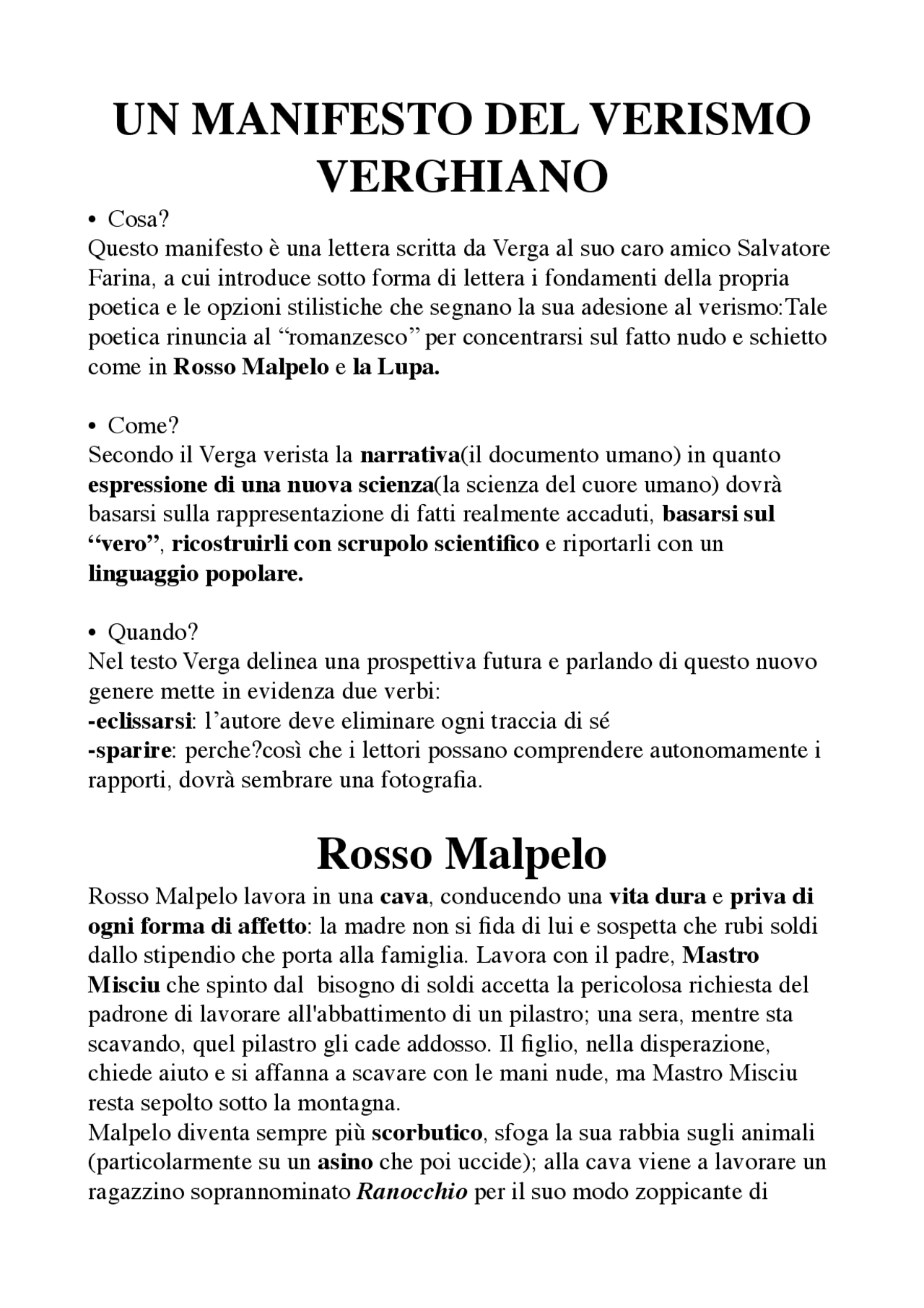 Rosso Malpelo di Giovanni Verga | Appunti di Italiano | Docsity