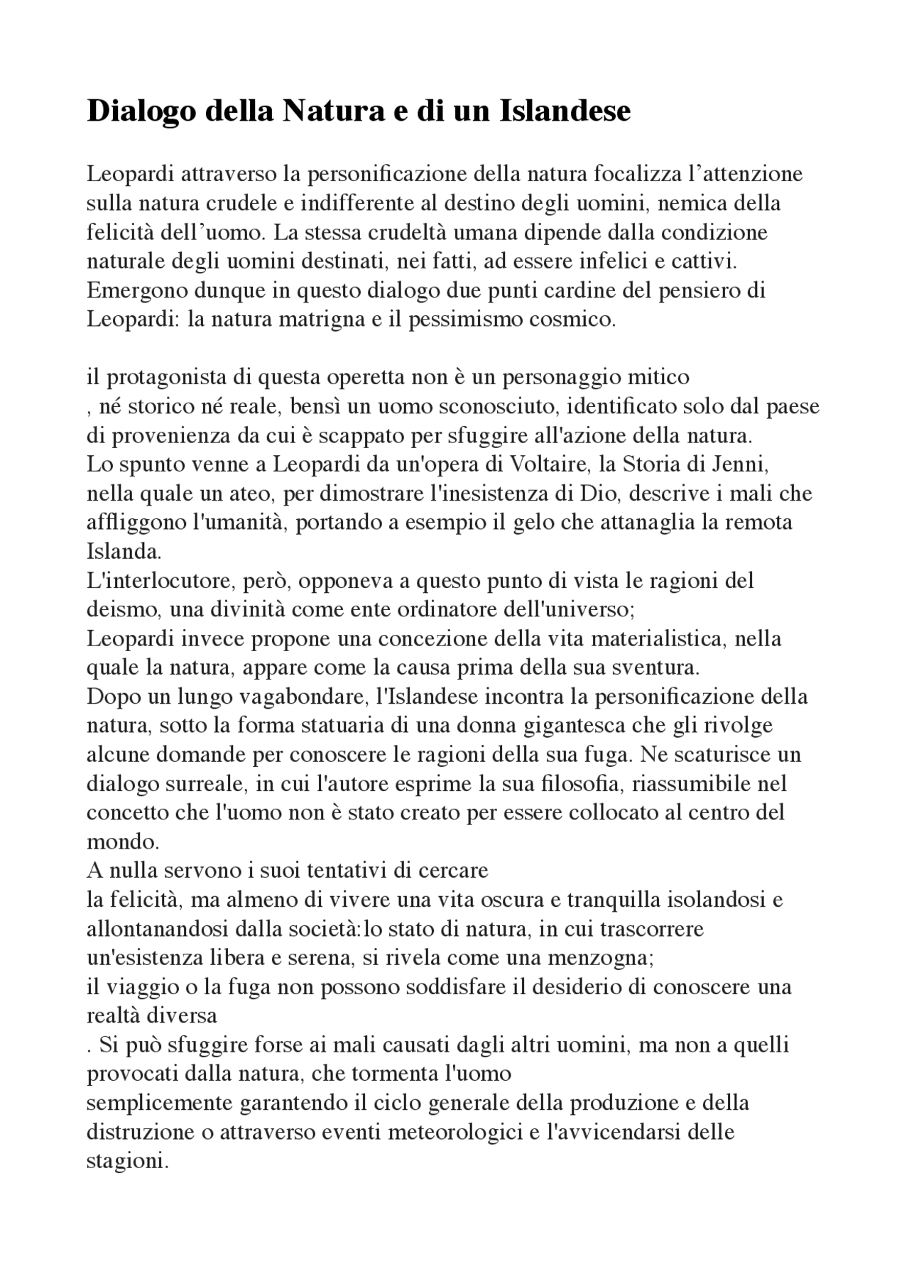 Il Dialogo Della Natura E Di Un Islandese Di Giacomo Leopardi Appunti