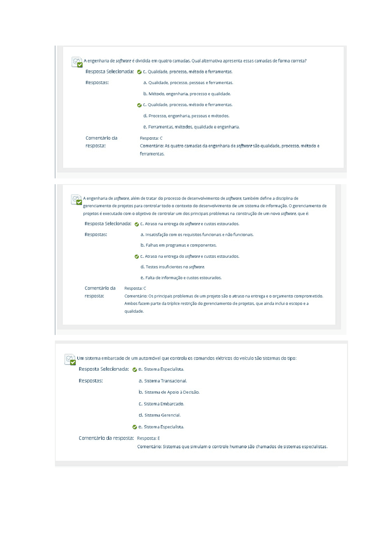 Exercícios respondidos do ava engenharia de software | Exercícios Engenharia de Software | Docsity