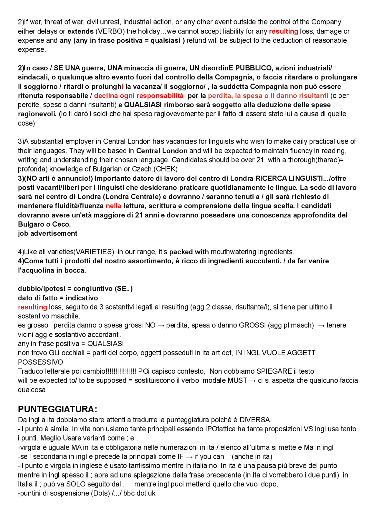 Traduzione dall'inglese all'italiano | Esercizi di Traduzione | Docsity