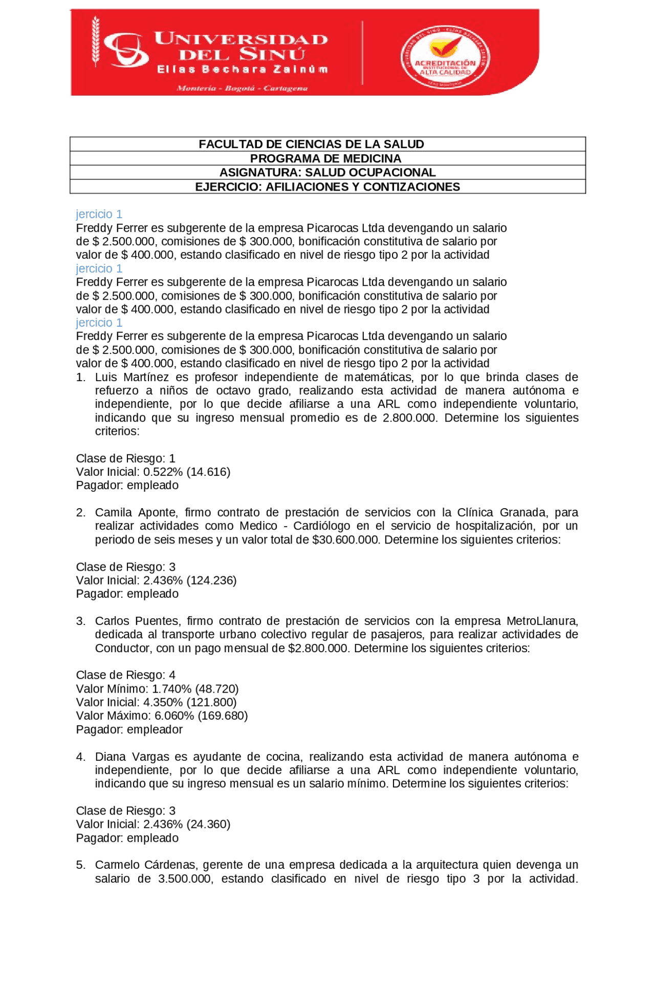 Ejercicios De Afiliación Ejercicios De Ciencias De La Salud Docsity