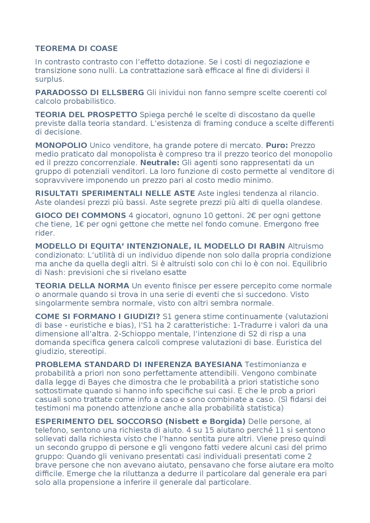 Domande Esame Economia Cognitiva E Comportamentale Prof Innocenti