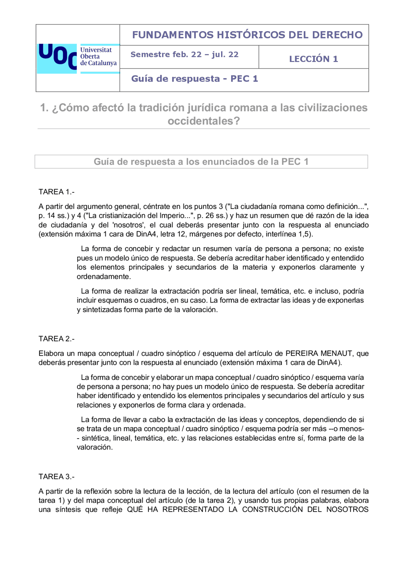 Guía De Solucion Pec Número 1 Ejercicios De Derecho Docsity