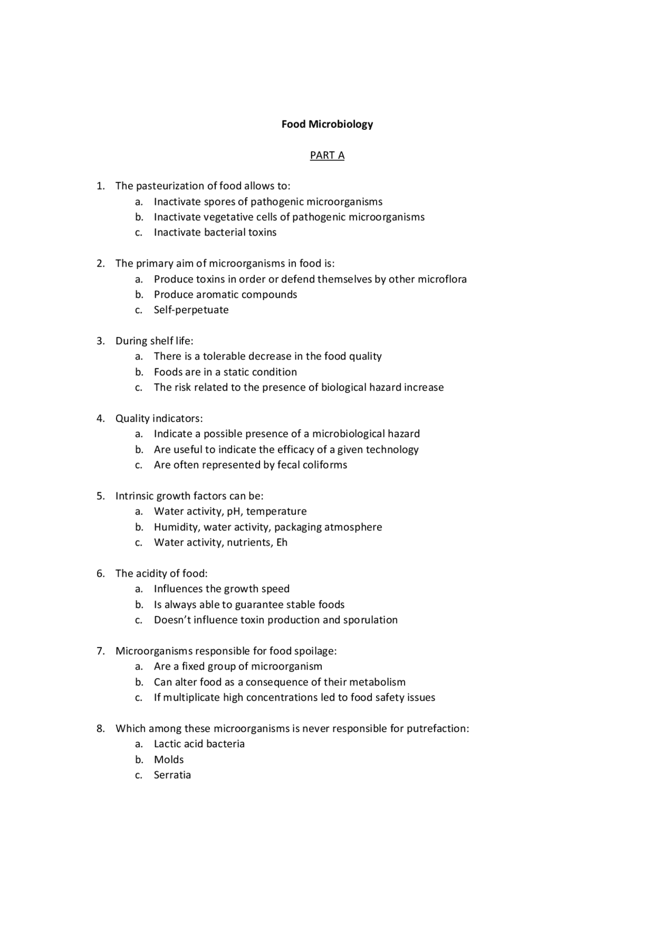 Prova Esame Food Microbiology Fac Simile 2021 2022 Prove Desame Di Microbiologia Docsity