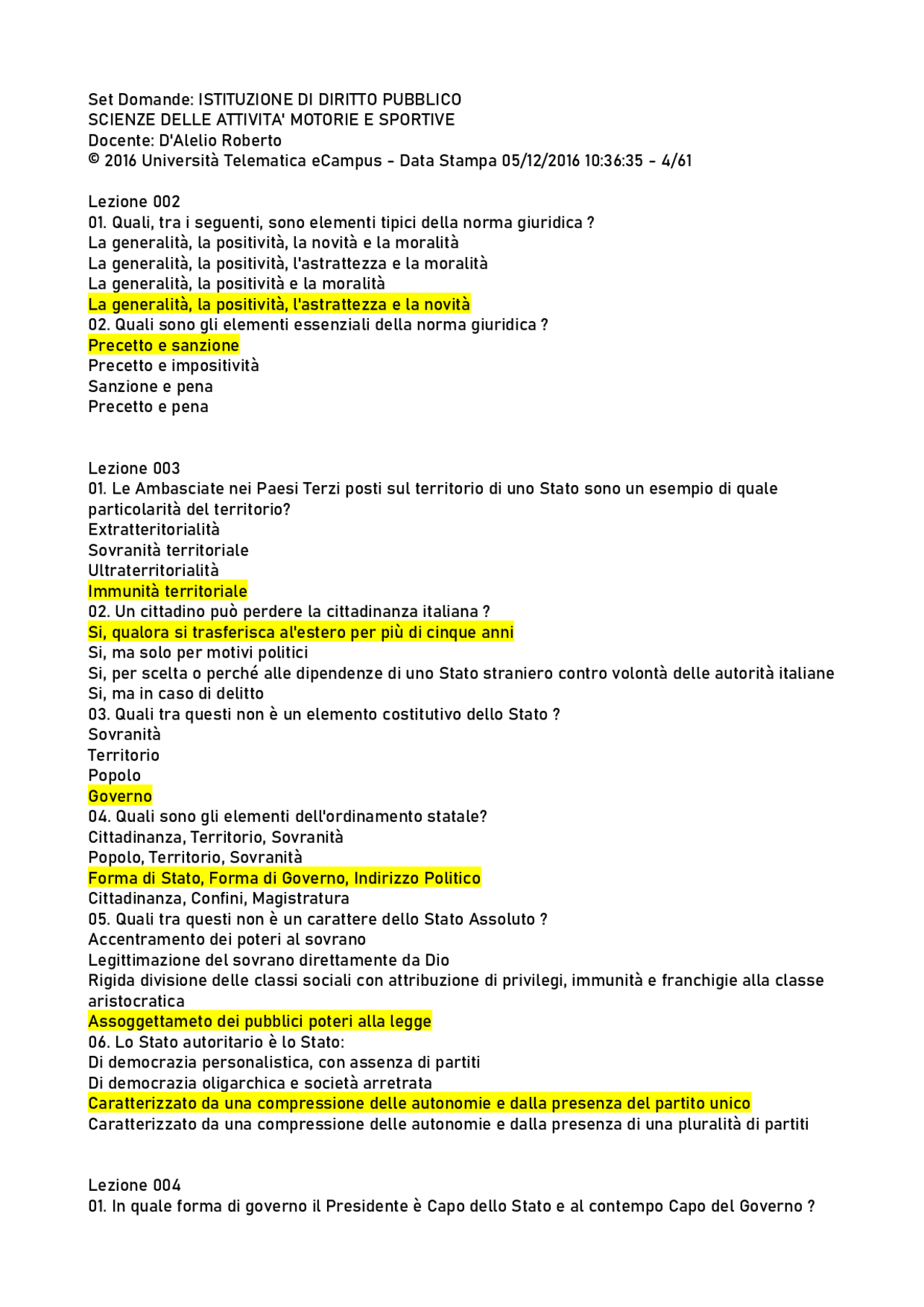 Set Domande Istituzione Di Diritto Pubblico Scienze Delle Attivita