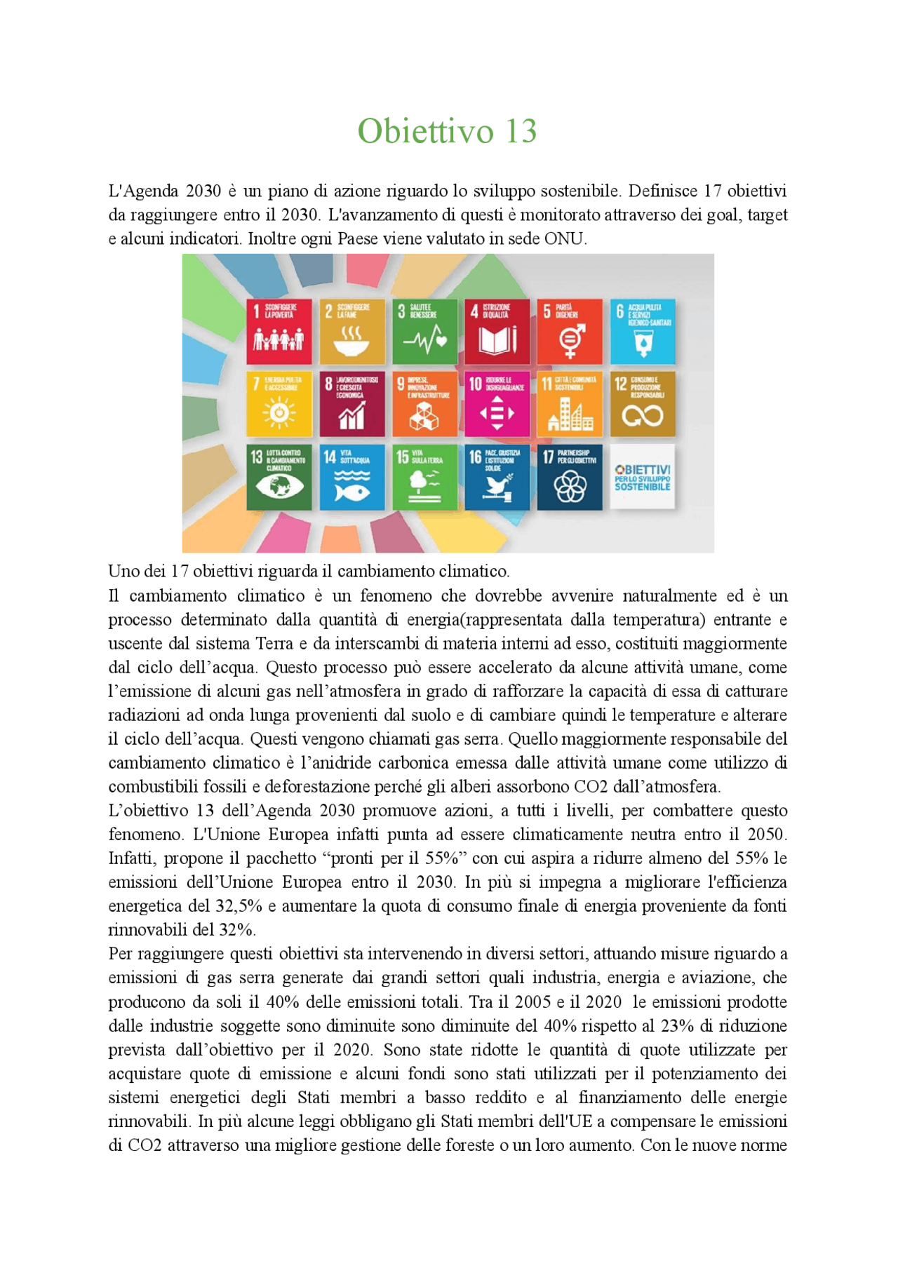 Obiettivo 13 agenda 2030: il cambiamento climatico | Guide, Progetti e Ricerche di Scienze della ...