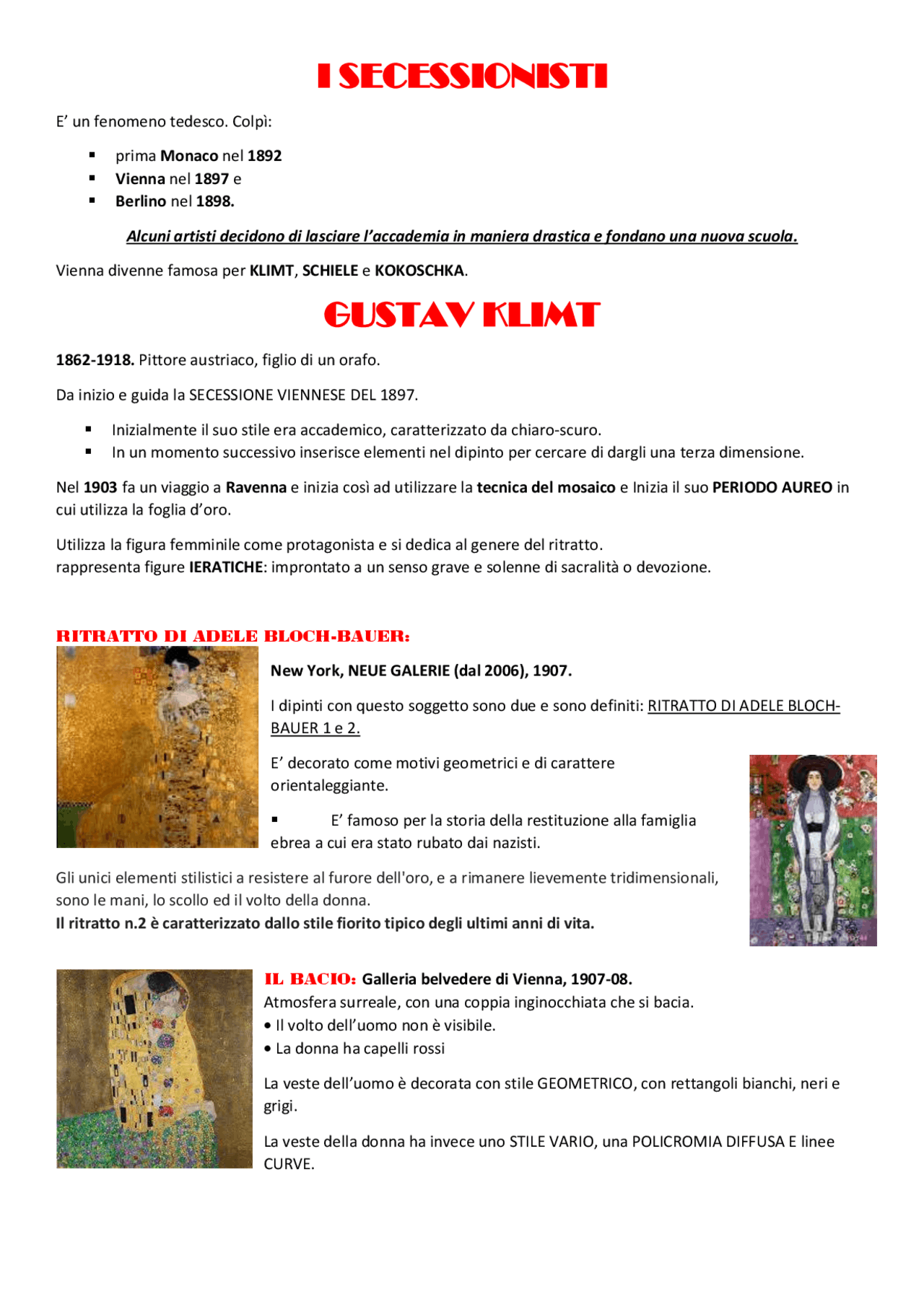 KLIMT: VITA, STILE E OPERE PRINCIPALI. | Appunti di Elementi di storia ...