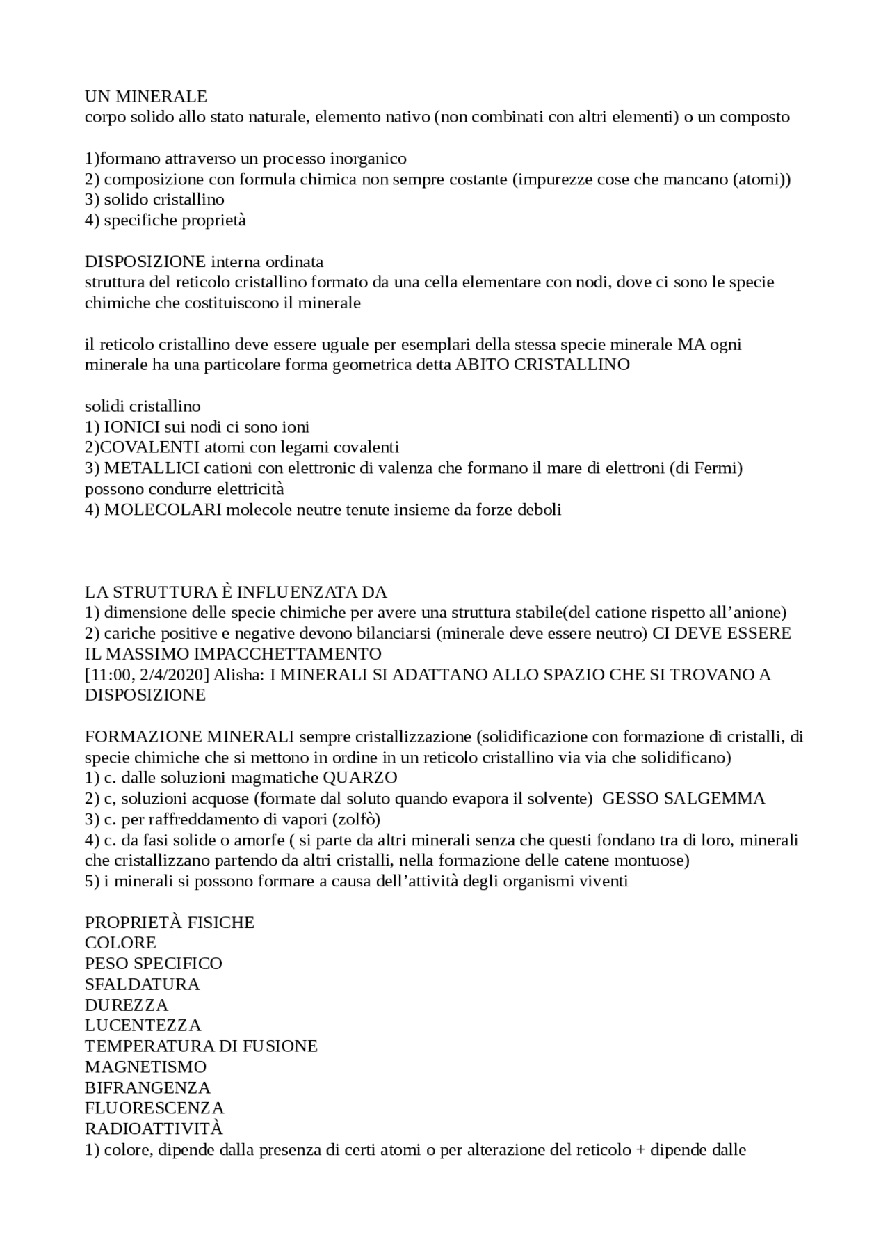 Minerali e formazione delle rocce | Schemi e mappe concettuali di Scienze della Terra | Docsity