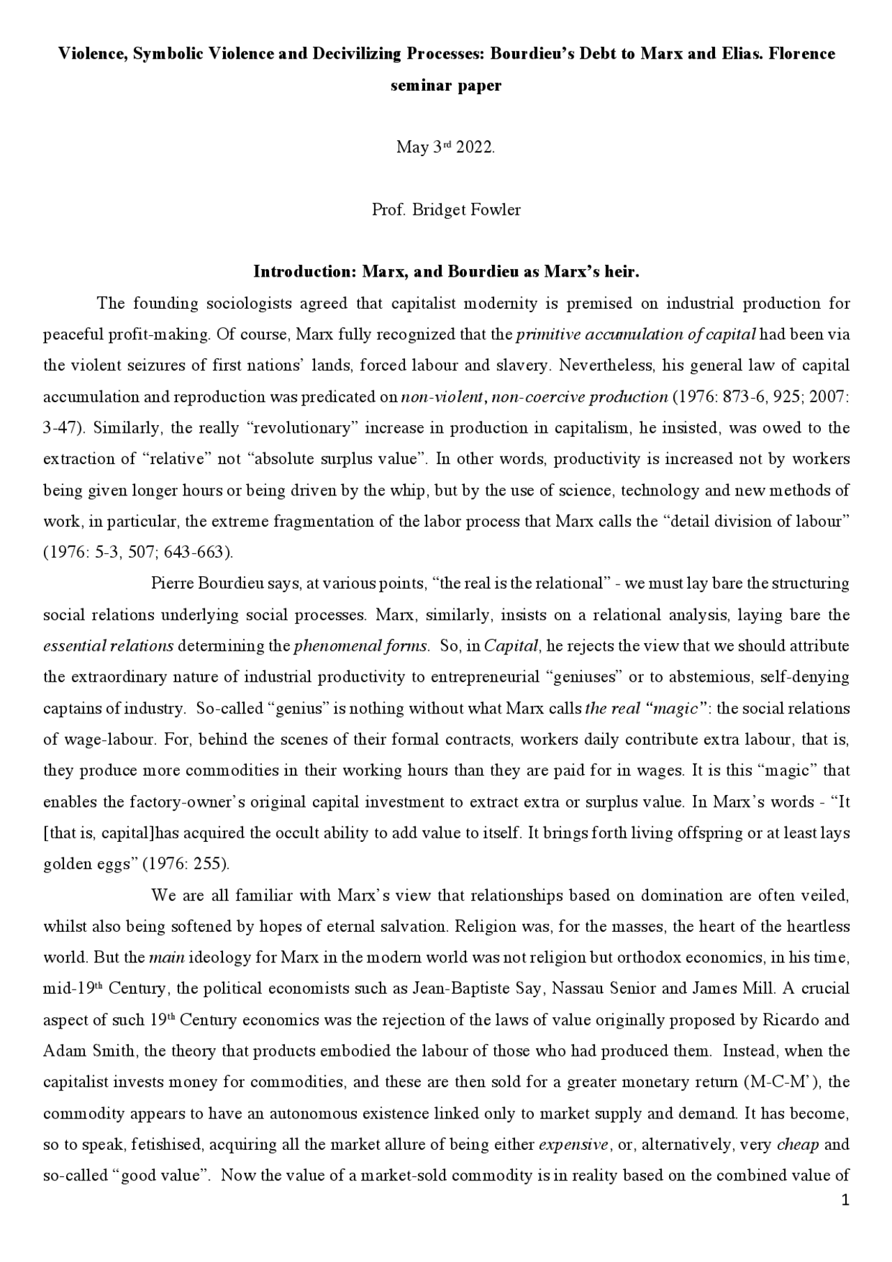 Lezione della Professoressa Fowler | Appunti di Sociologia | Docsity