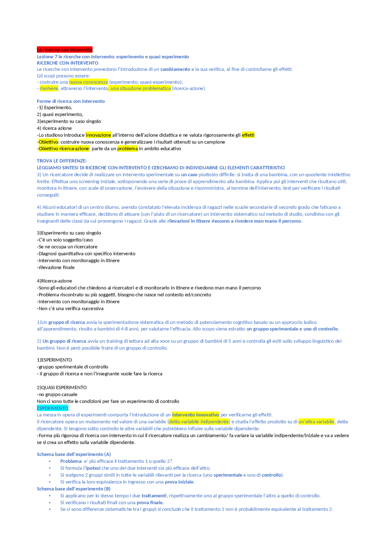 Ricerche Con Intervento Appunti Di Pedagogia Docsity