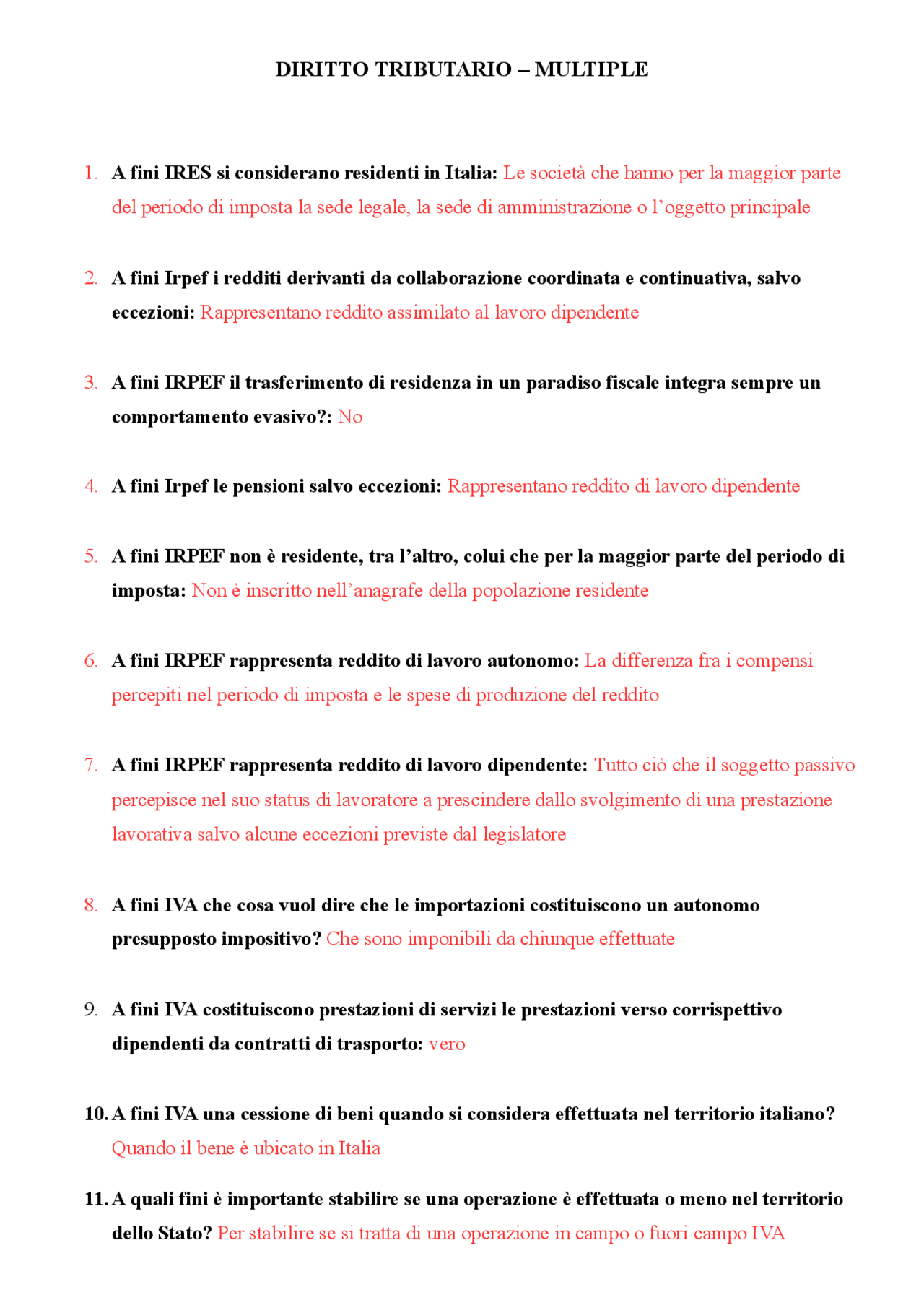 BANCA DATI DIRITTO TRIBUTARIO | Prove d'esame di Diritto Tributario | Docsity