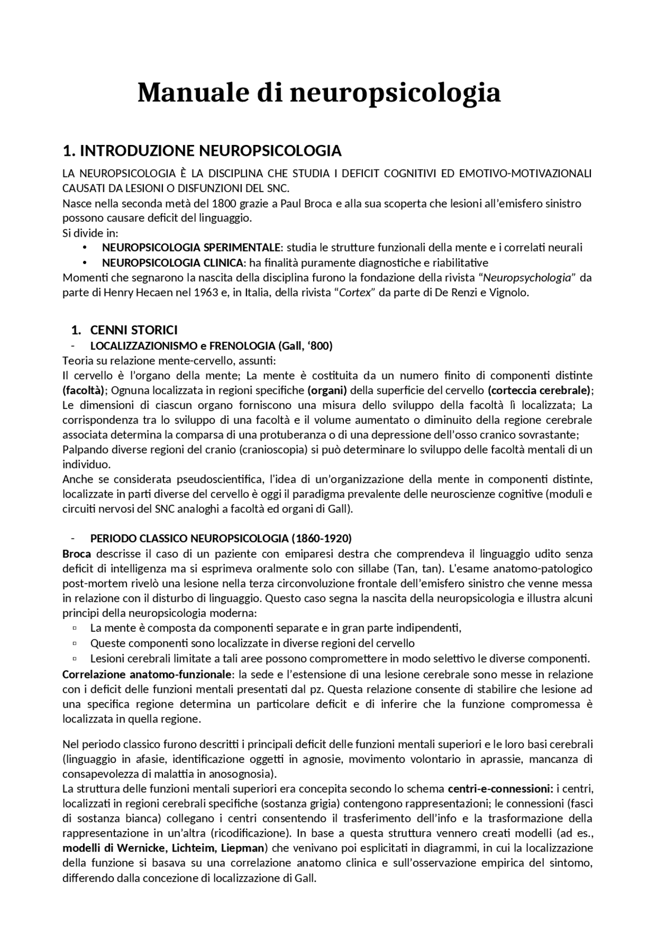 Riassunto Manuale Np Dispense Di Neuropsicologia Docsity