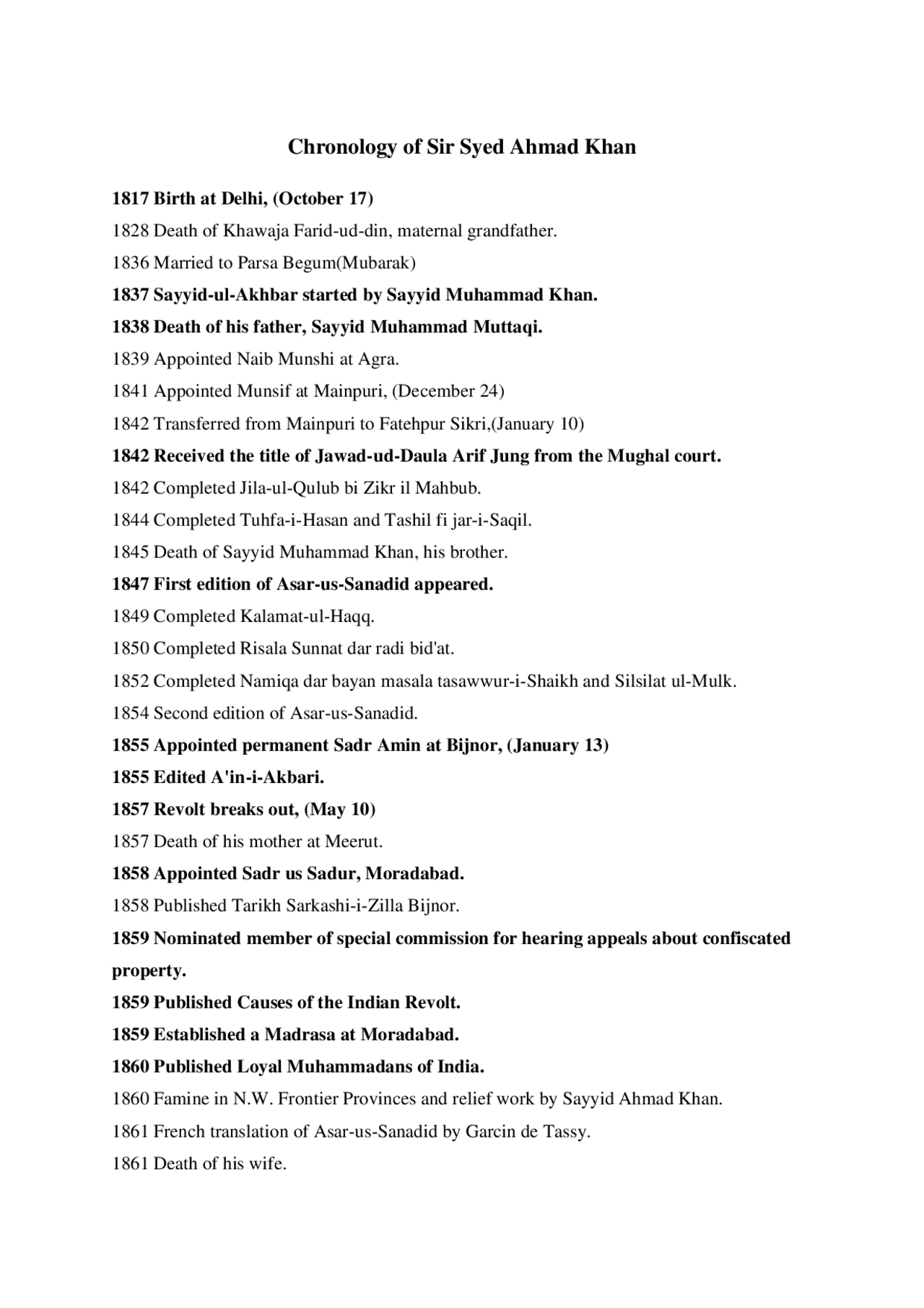 Chronology of Sir Syed Ahmad Khan | Schemes and Mind Maps Pakistan ...
