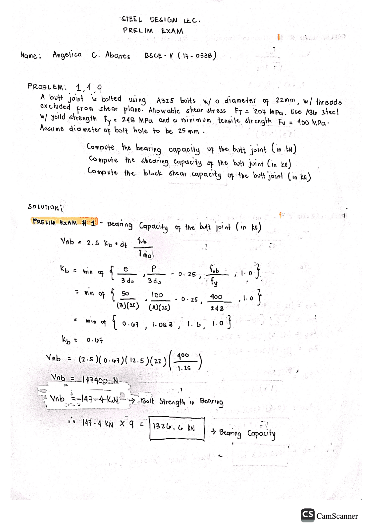 Steel Design Examination Exams Engineering Docsity