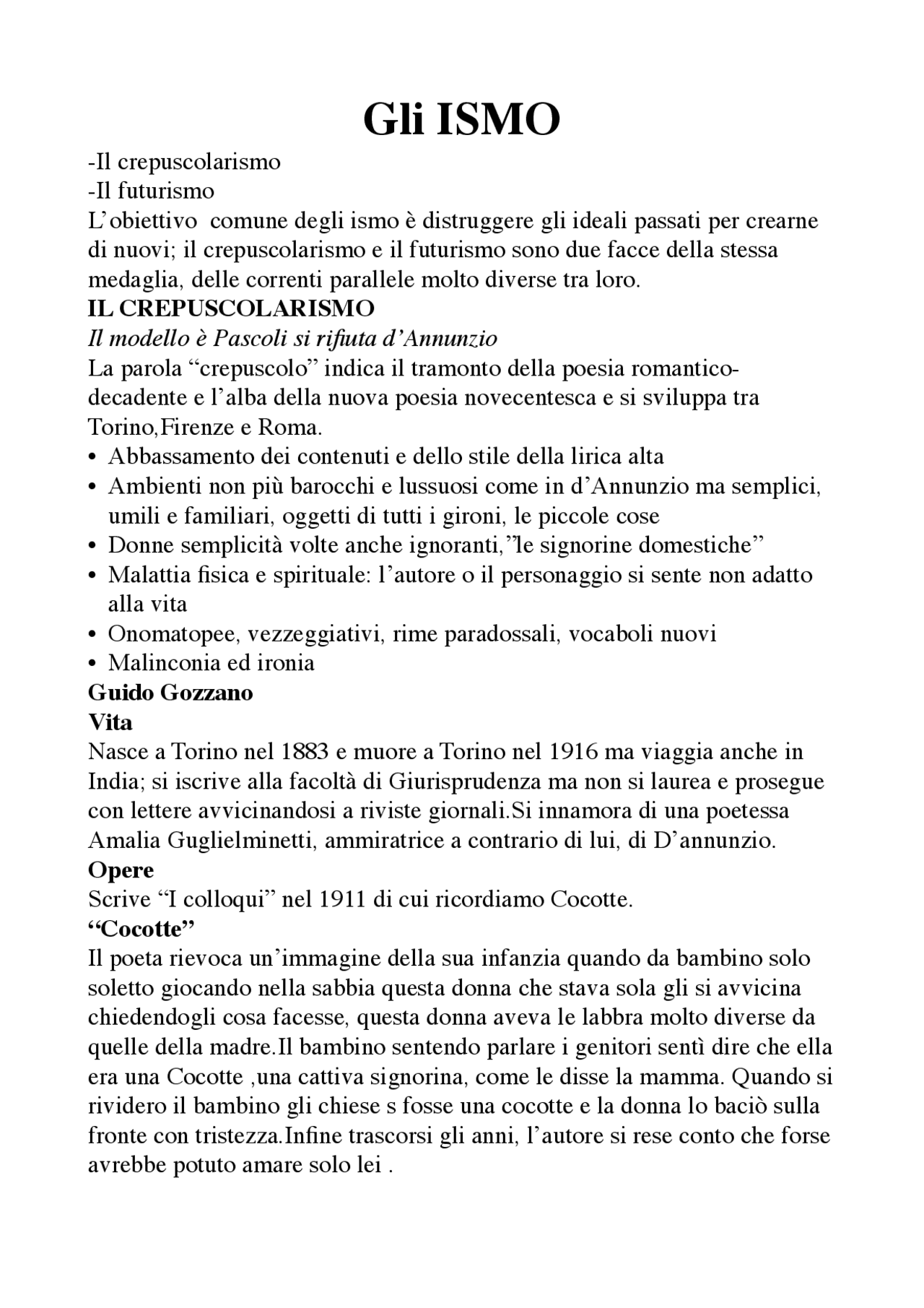 Il Crepuscolarismo (ISMO) | Appunti di Italiano | Docsity