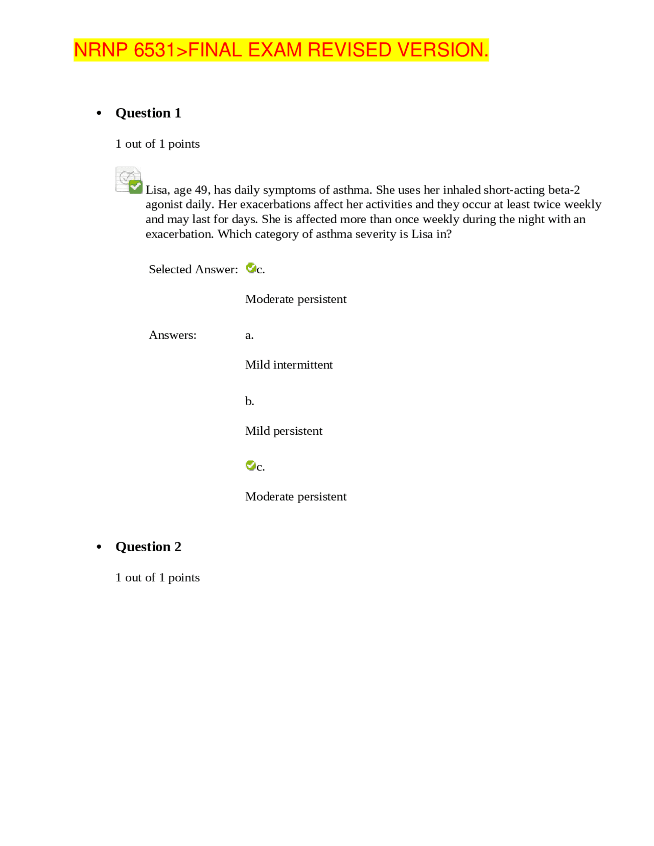 Nrnp 6531final Exam Revised Version Exams Nursing Docsity