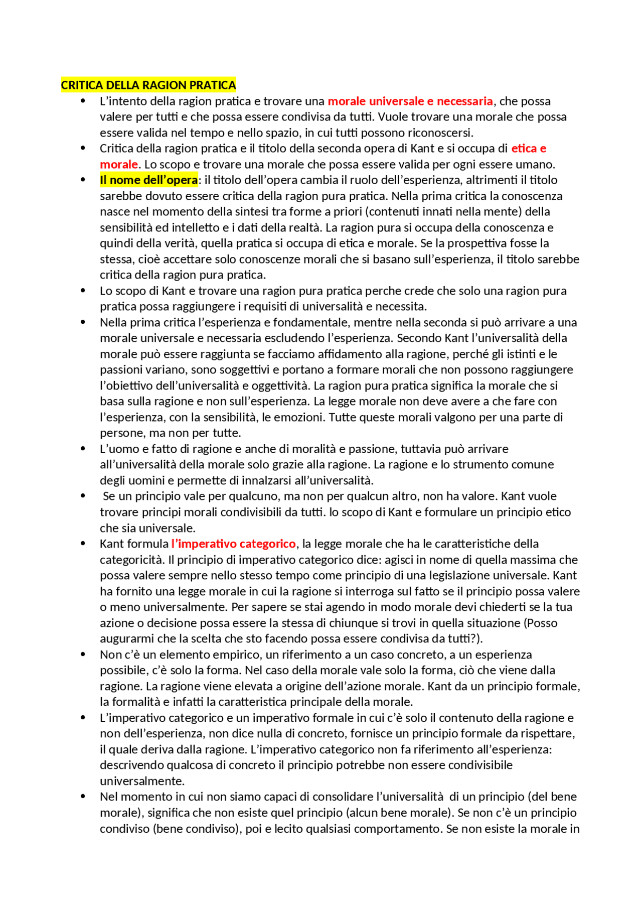 Kant E La Critica Della Ragione Pratica Appunti Di Filosofia Docsity