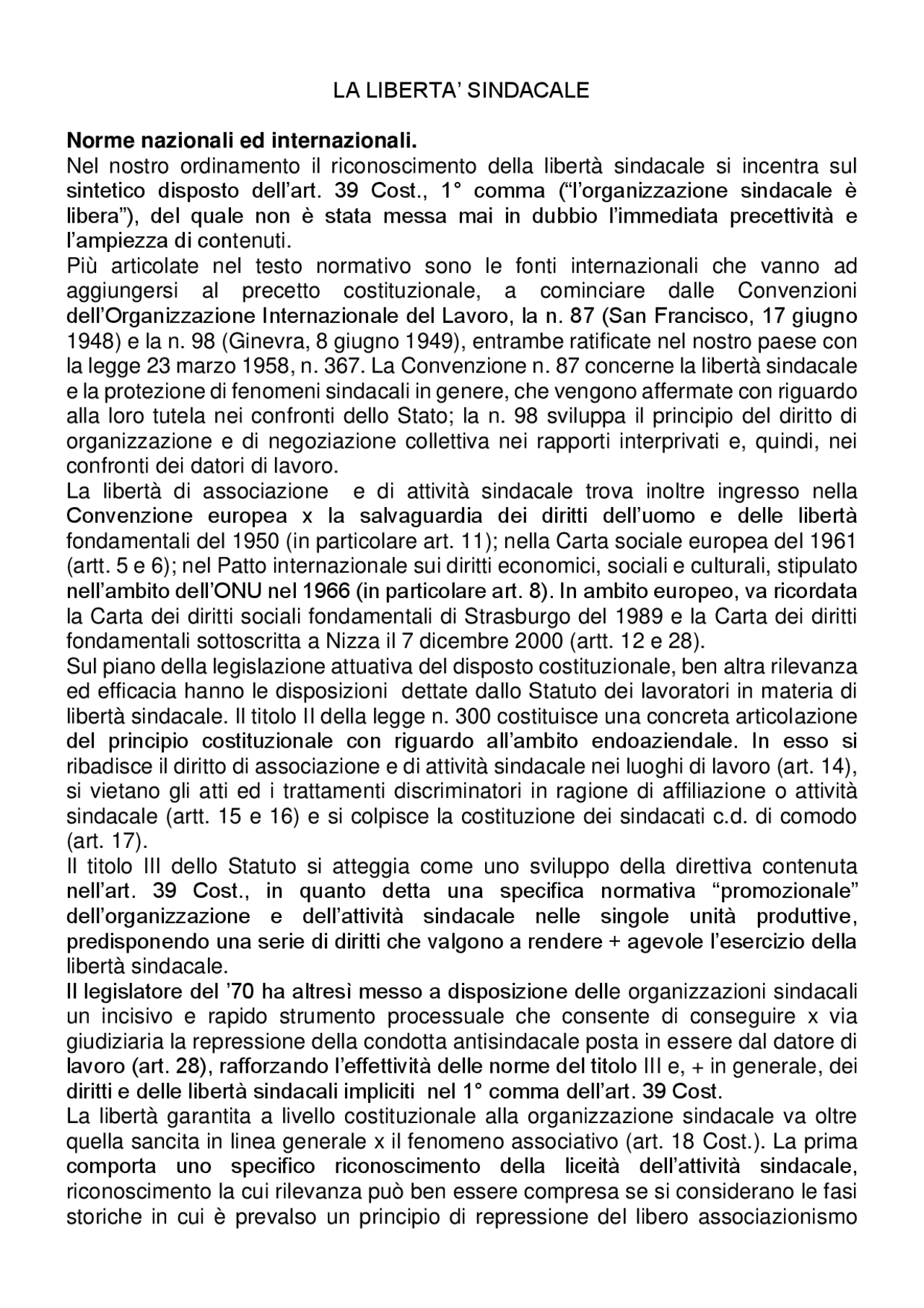 Sintesi Di Diritto Sindacale Schemi E Mappe Concettuali Di Diritto