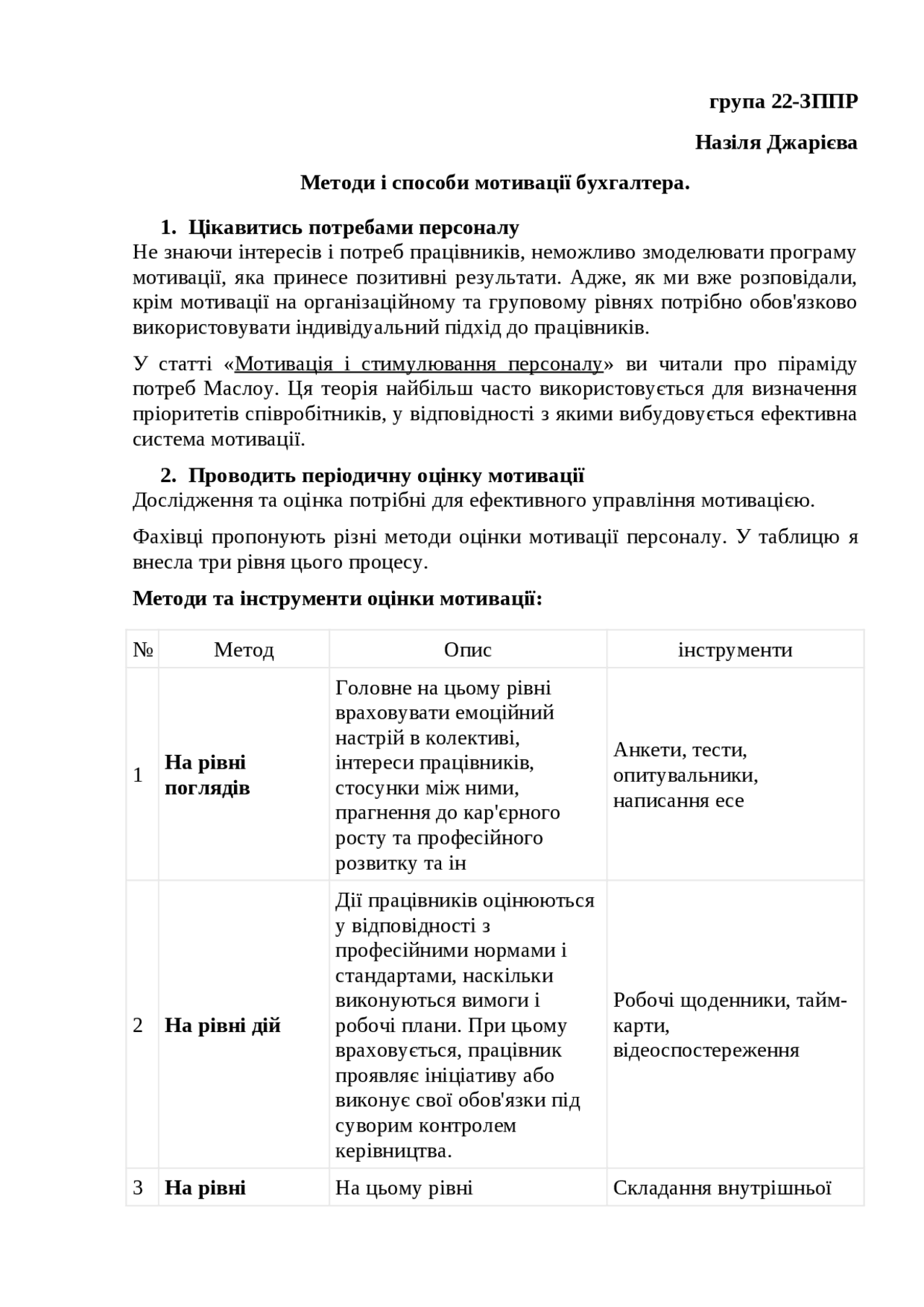 Методи і способи мотивації бухгалтера Упражнения и задачи Психология