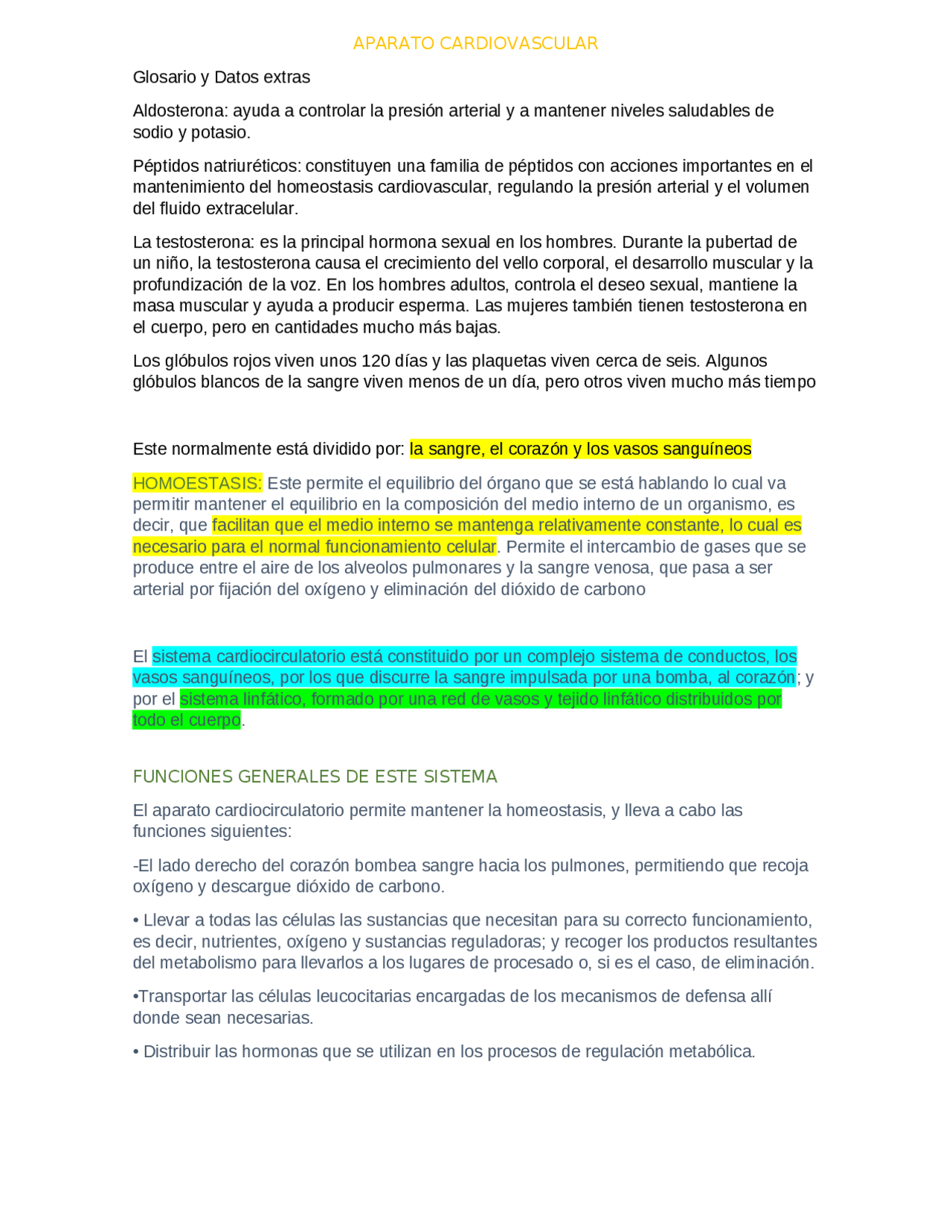 Cardiovascular Aparato Apuntes De Anatomía Docsity