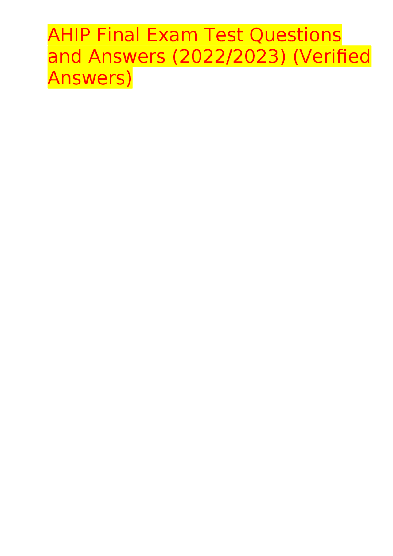 Ahip Final Exam Test Questions And Answers 20222023 Verified
