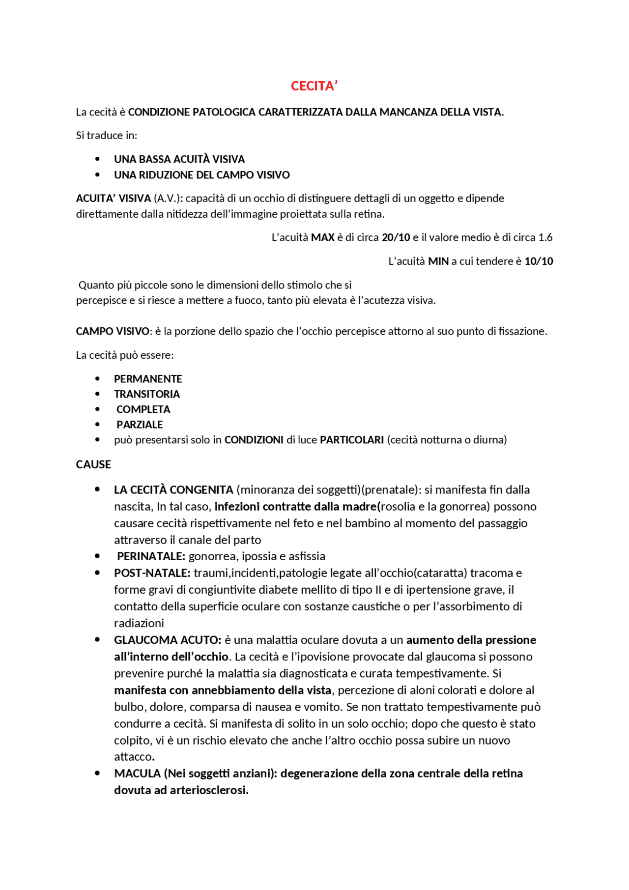 Disabilità Sensorialela Cecità Schemi E Mappe Concettuali Di Igiene