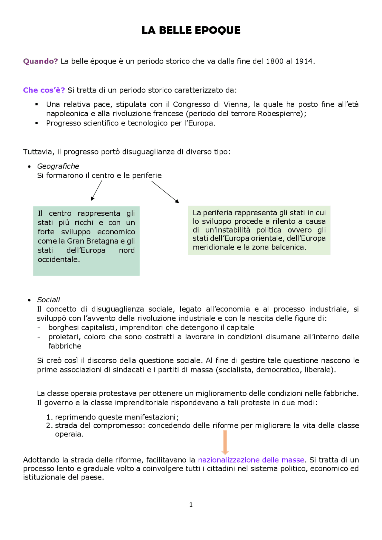 La belle époque e l'Italia giolittiana | Schemi e mappe concettuali di ...