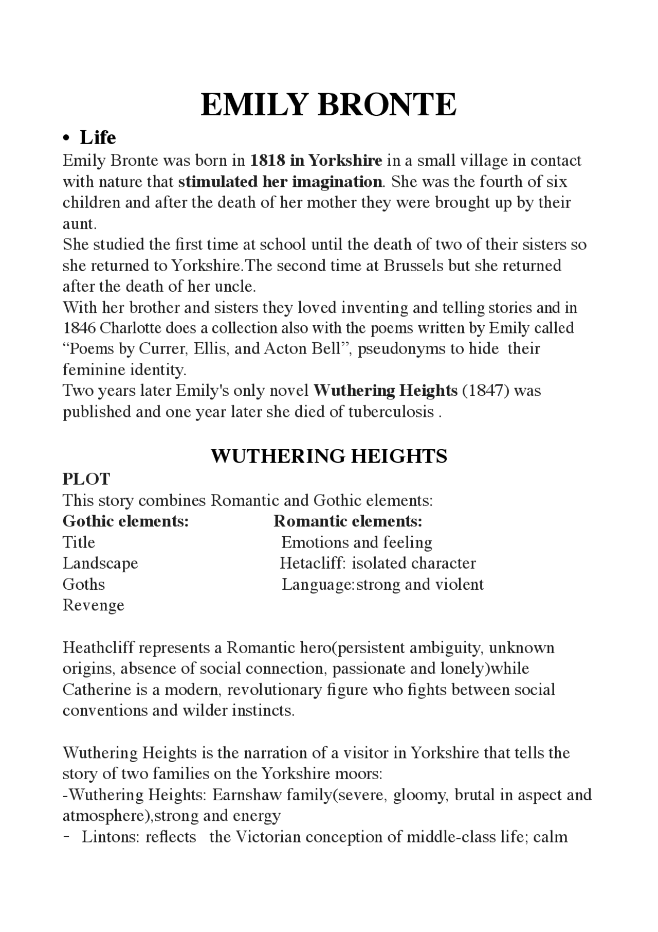 Emily Bronte life and works , "Wuthering Heights" analysis | Appunti di ...