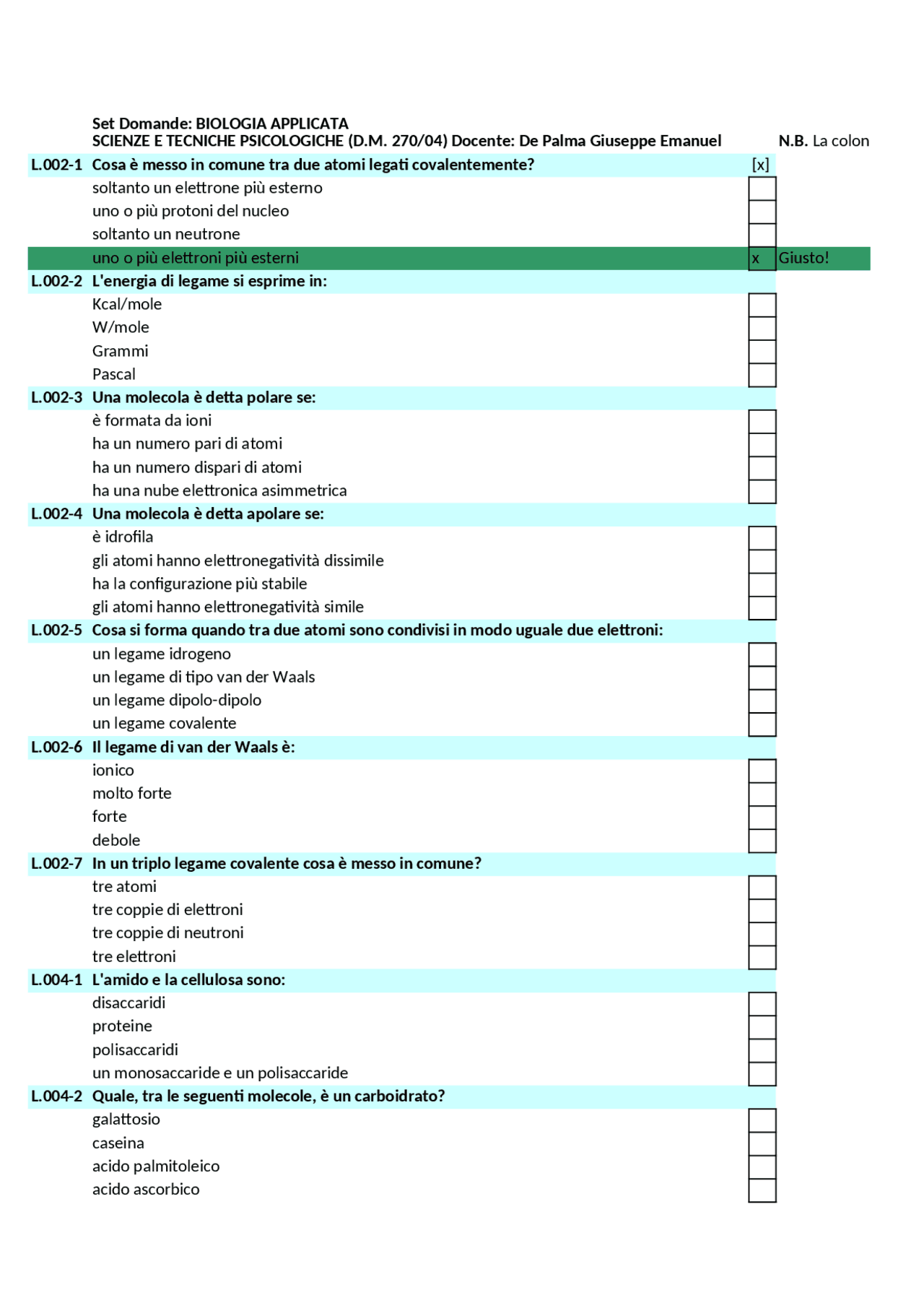 Domande Chiuse Con Risposte Corrette Biologia Applicata Paniere Agg