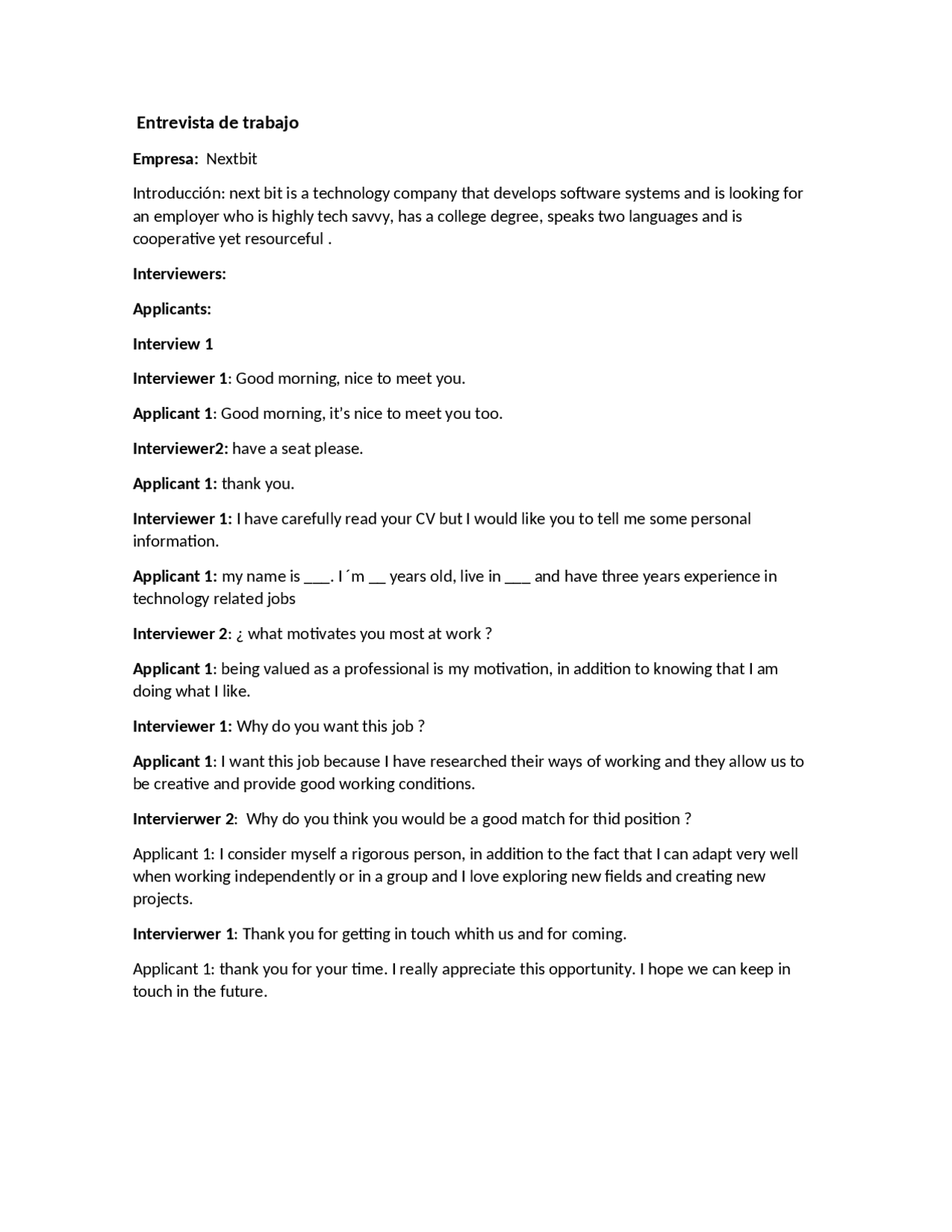 Diálogo sobre entrevista de trabajo | Guías, Proyectos, Investigaciones ...