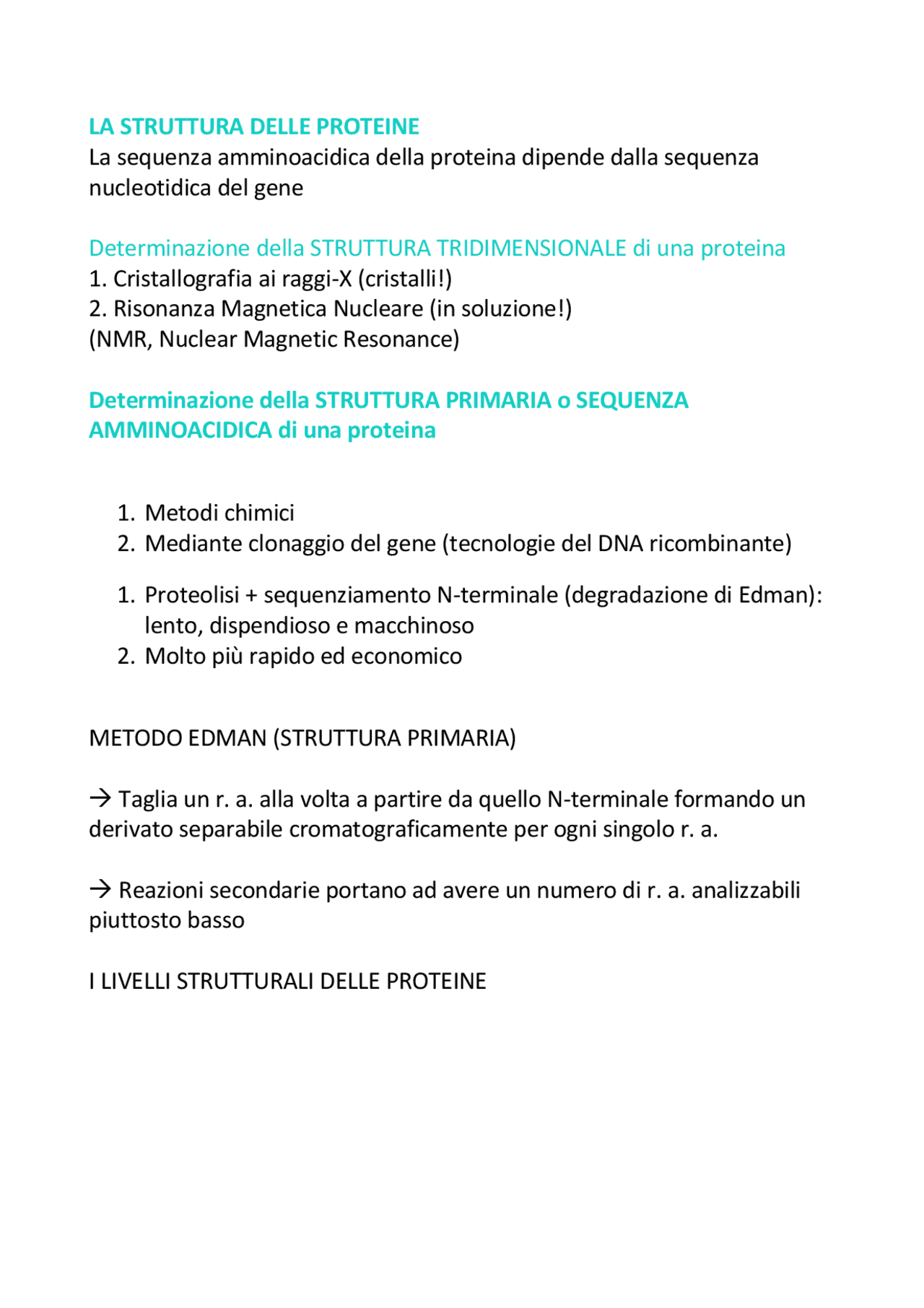 Lezione sulla struttura delle proteine | Appunti di Biochimica | Docsity