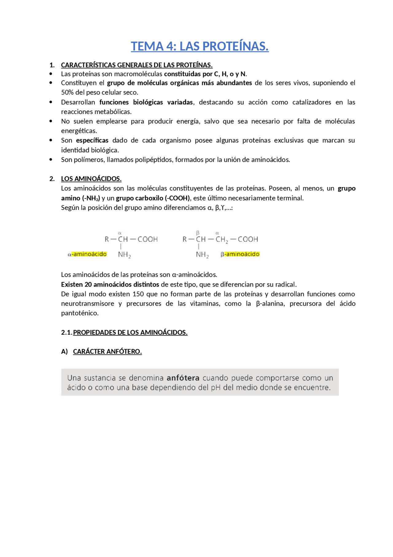 Tema Proteinas Y Sus Funciones Y Estructura Apuntes De Biología Docsity