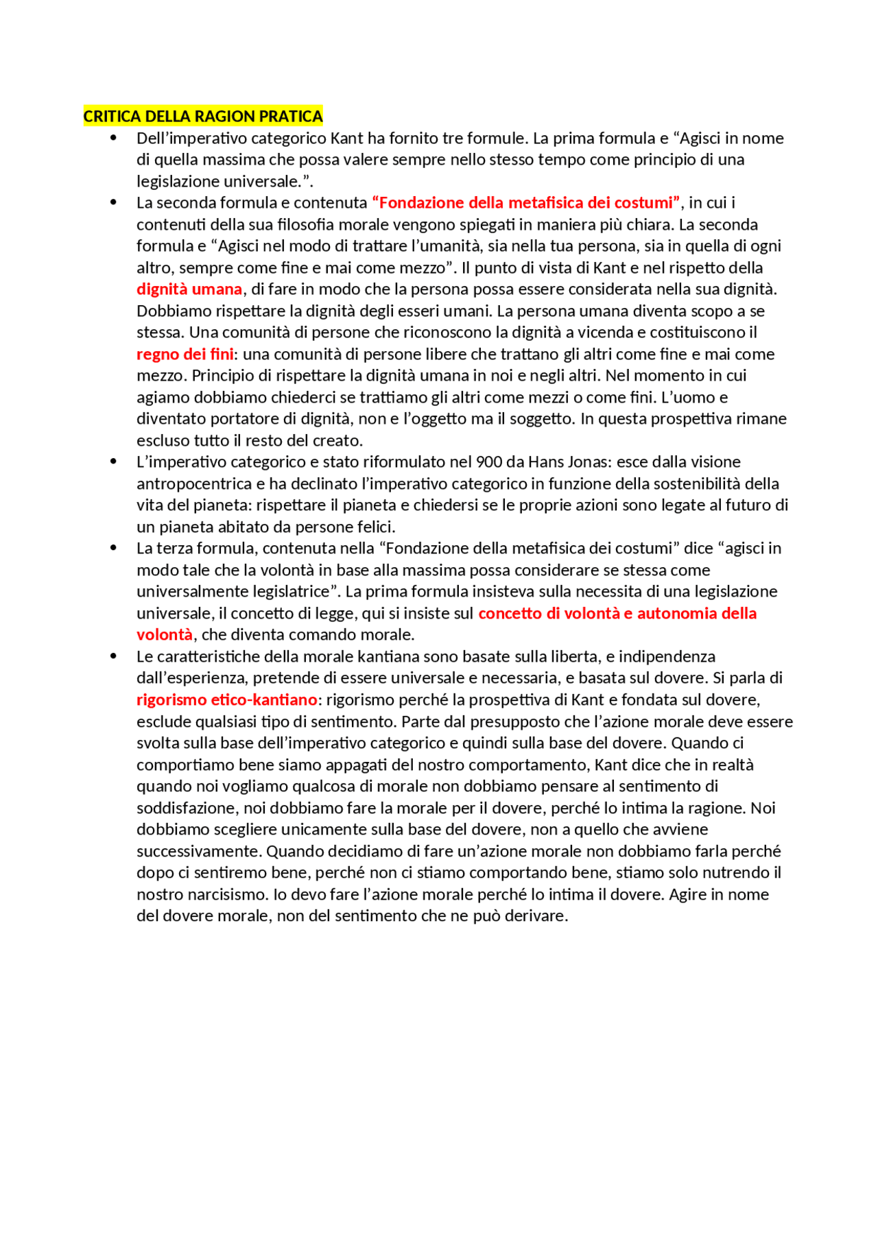 Kant E La Critica Della Ragione Pratica Appunti Di Filosofia Docsity