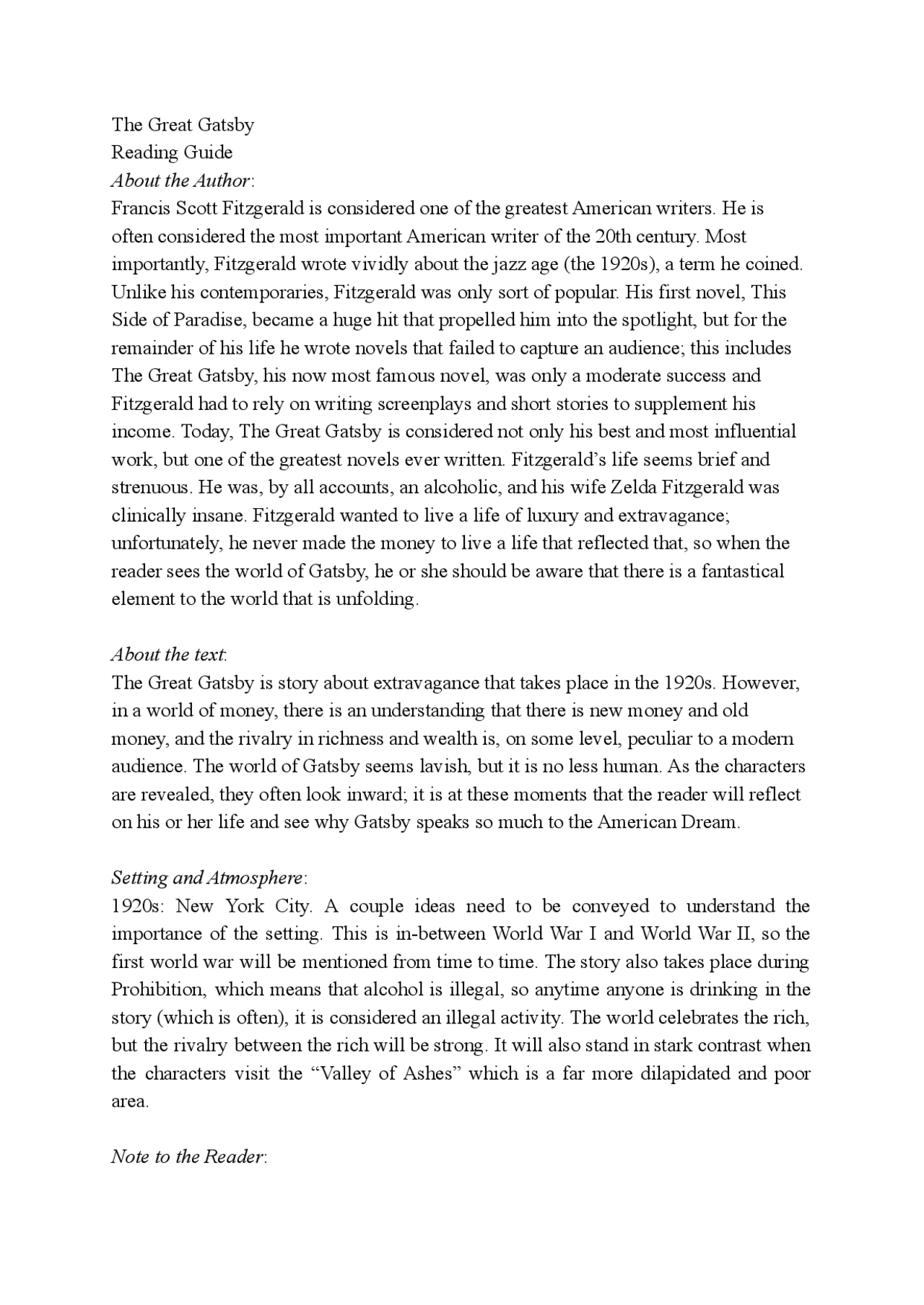 The Great Gatsby Summary Riassunto In Inglese Schemi E Mappe