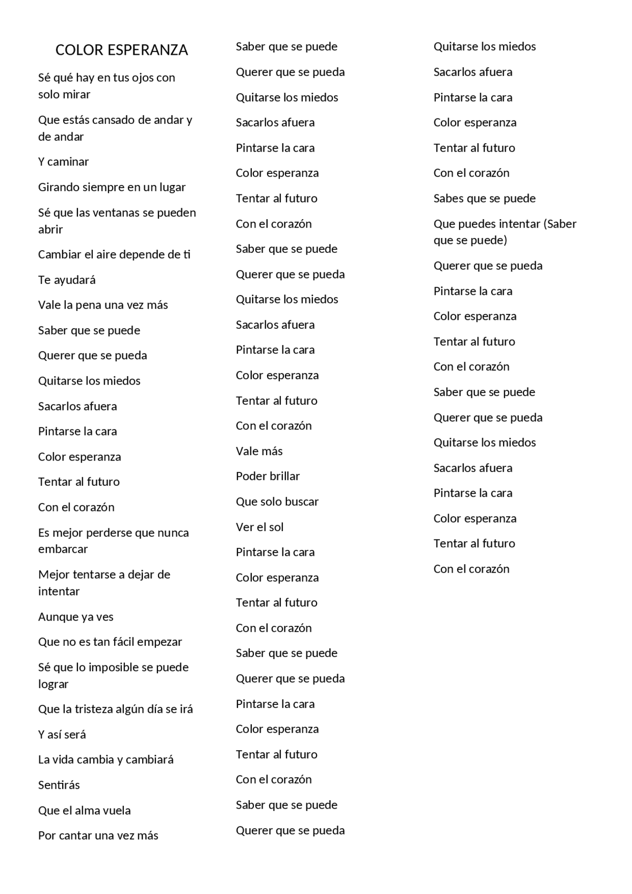 COLOR ESPERANZA CANCION PARA REFLEXIONAR | Ejercicios de Comunicación ...
